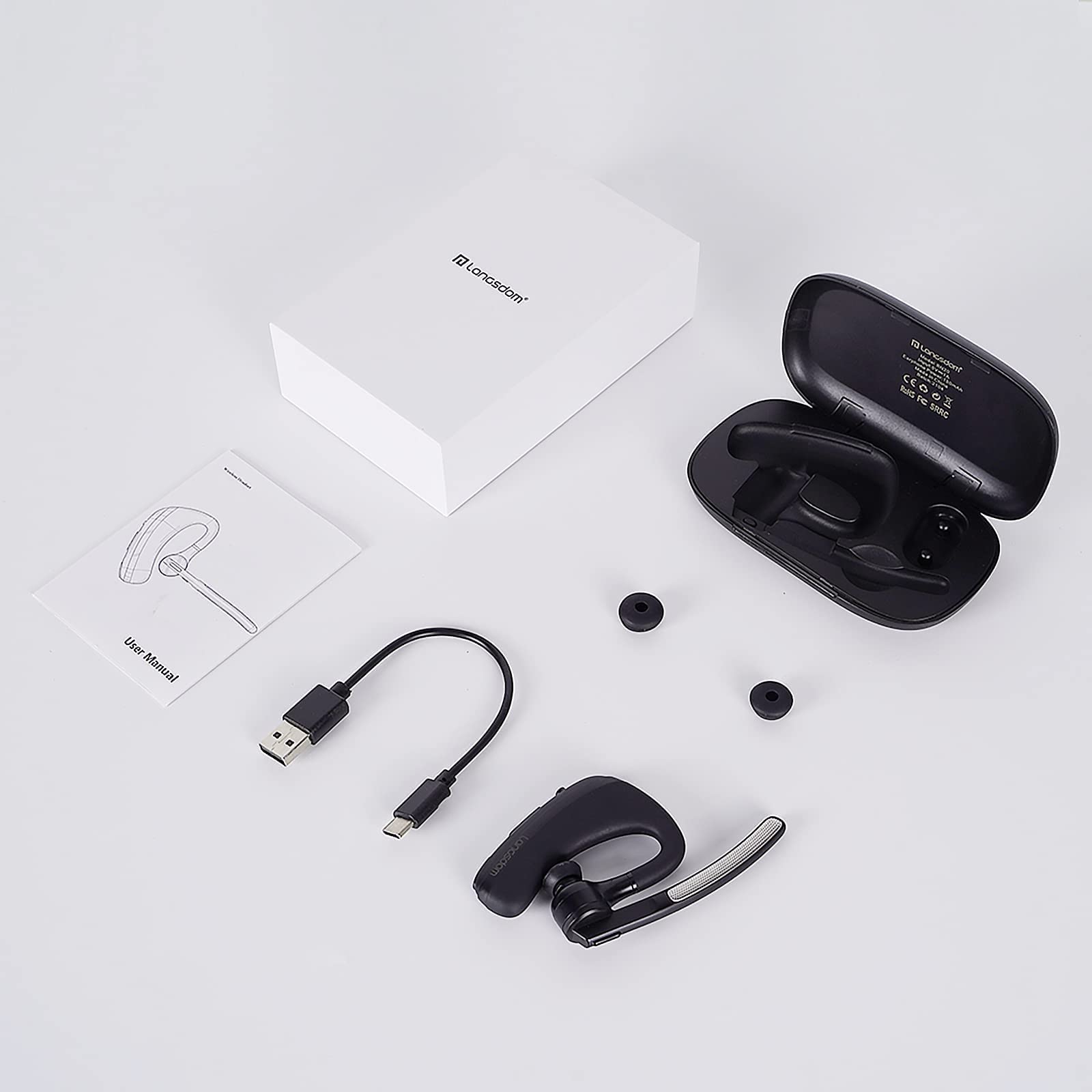 Langsdom Bluetooth Headsets Qualcomm V5.0 12 Hrs HD Talktime Wireless Earpiece CVC8.0 Noise Cancelling with Mute for Driving,Business,Office