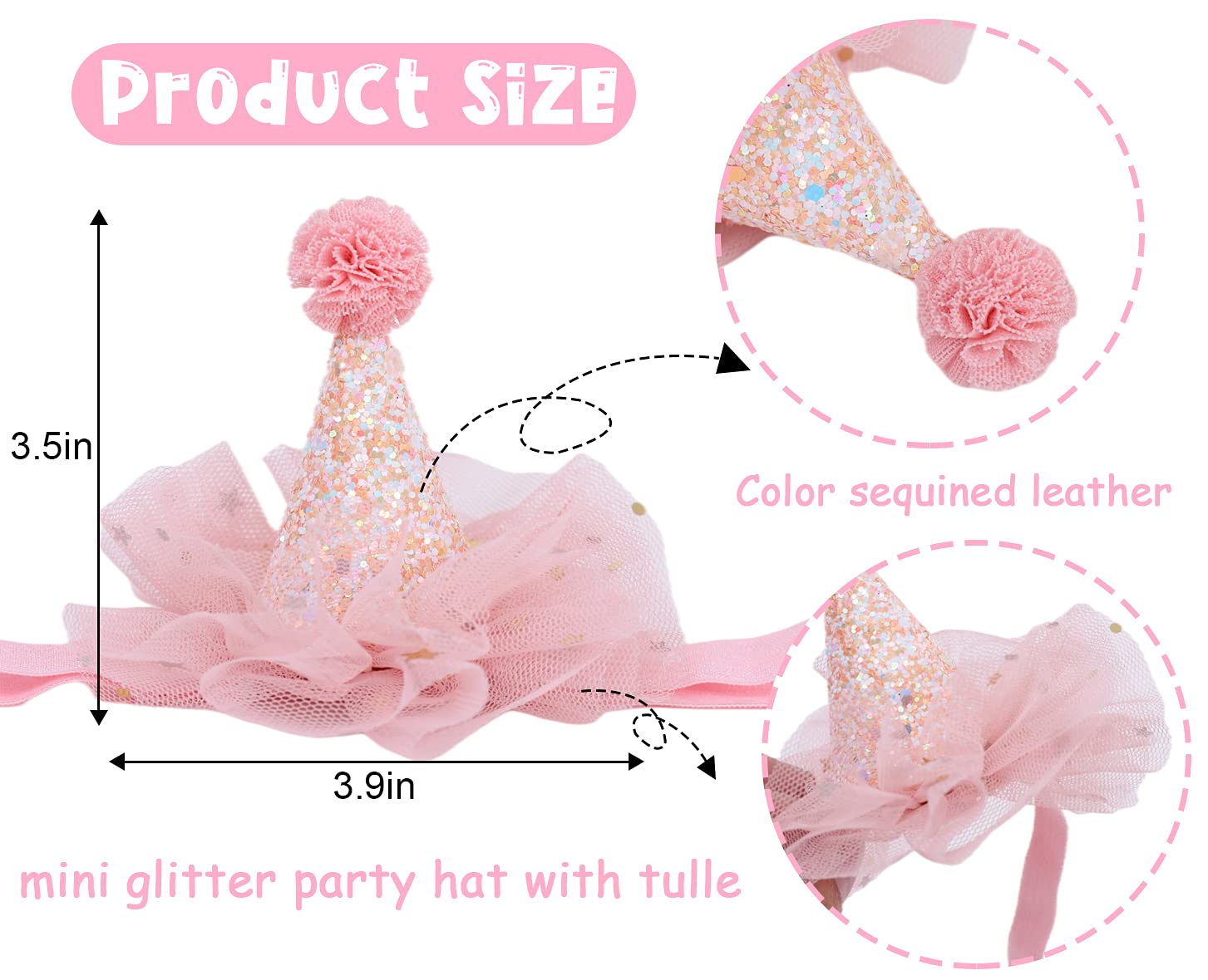 LINLULU Mini Birthday Hat Headband - First Birthday Hat, 1st to 3rd Birthday Hat Headband, Newborn Headbands for Girls, Pet Birthday Hat
