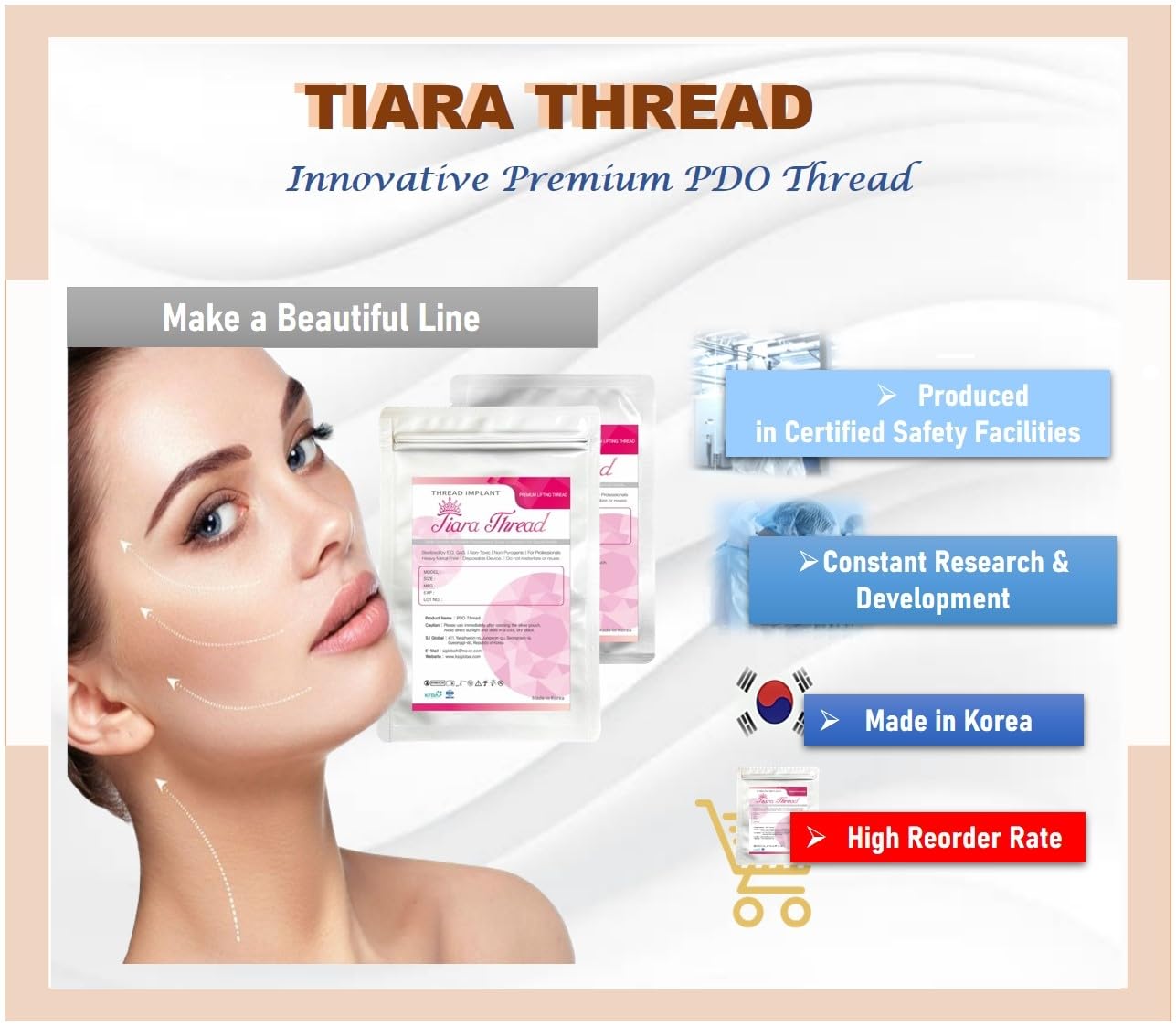 POSD Tiara PDO thread lift KOREA - Mono Screw Type/Sharp (40pcs) (29G38)
