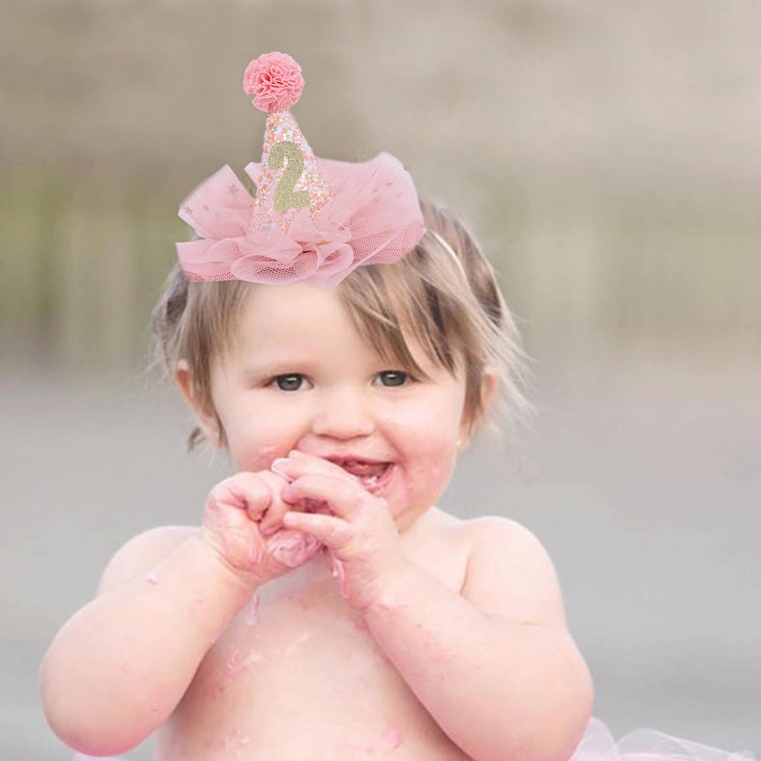 LINLULU Mini Birthday Hat Headband - First Birthday Hat, 1st to 3rd Birthday Hat Headband, Newborn Headbands for Girls, Pet Birthday Hat