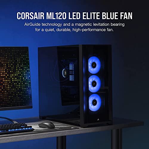 CORSAIR ML120 LED Elite, 120mm Magnetic Levitation Blue LED Case Fan with AirGuide, Single Pack, Black