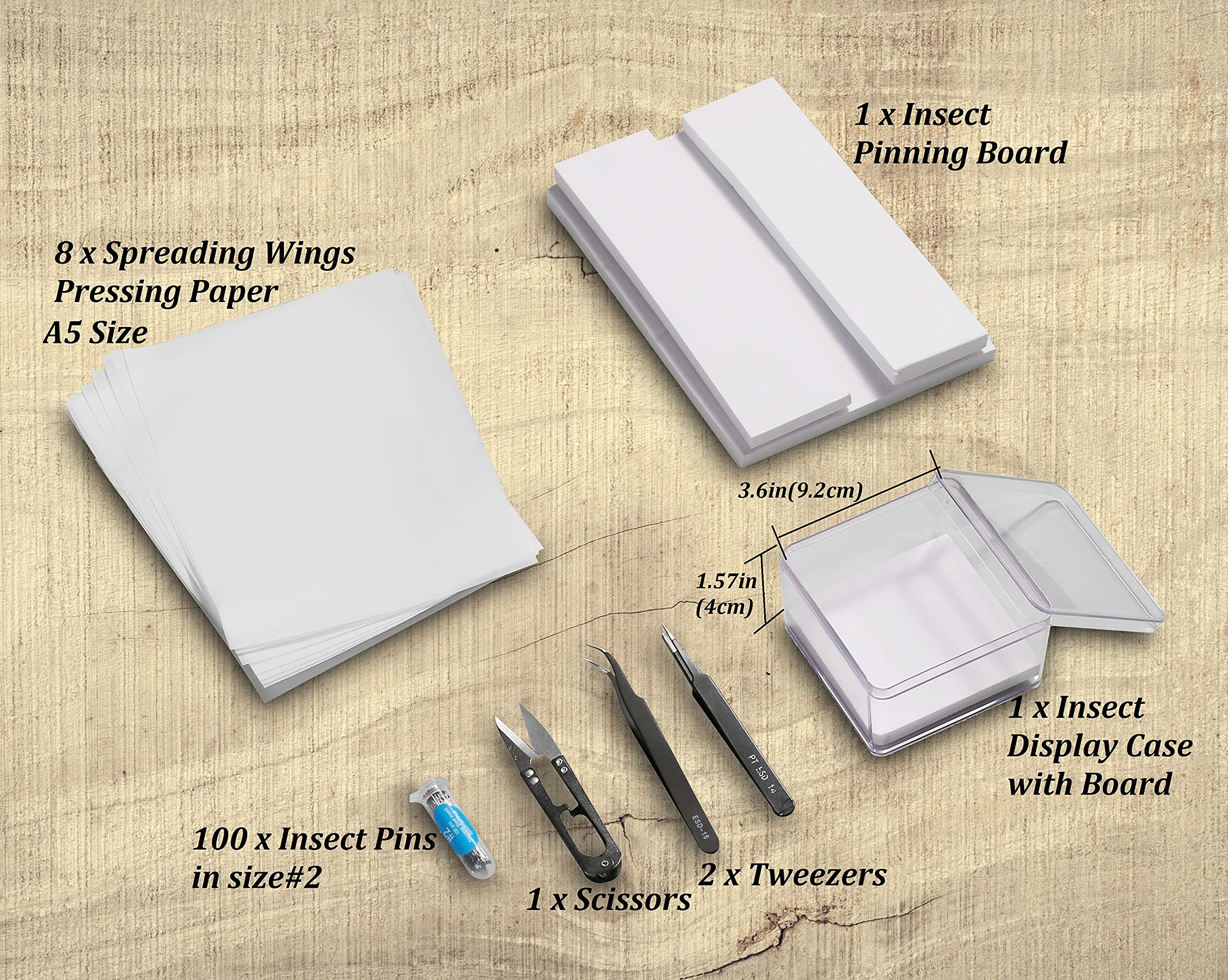 Making Insect Specimen Tools Kit, with Insect Pins,Insect Pinning Board, Wings Pressing Paper,Tweezers, Scissors, Insect Display Case, Insect Collection for Bug Hobbyist/Biology Projects