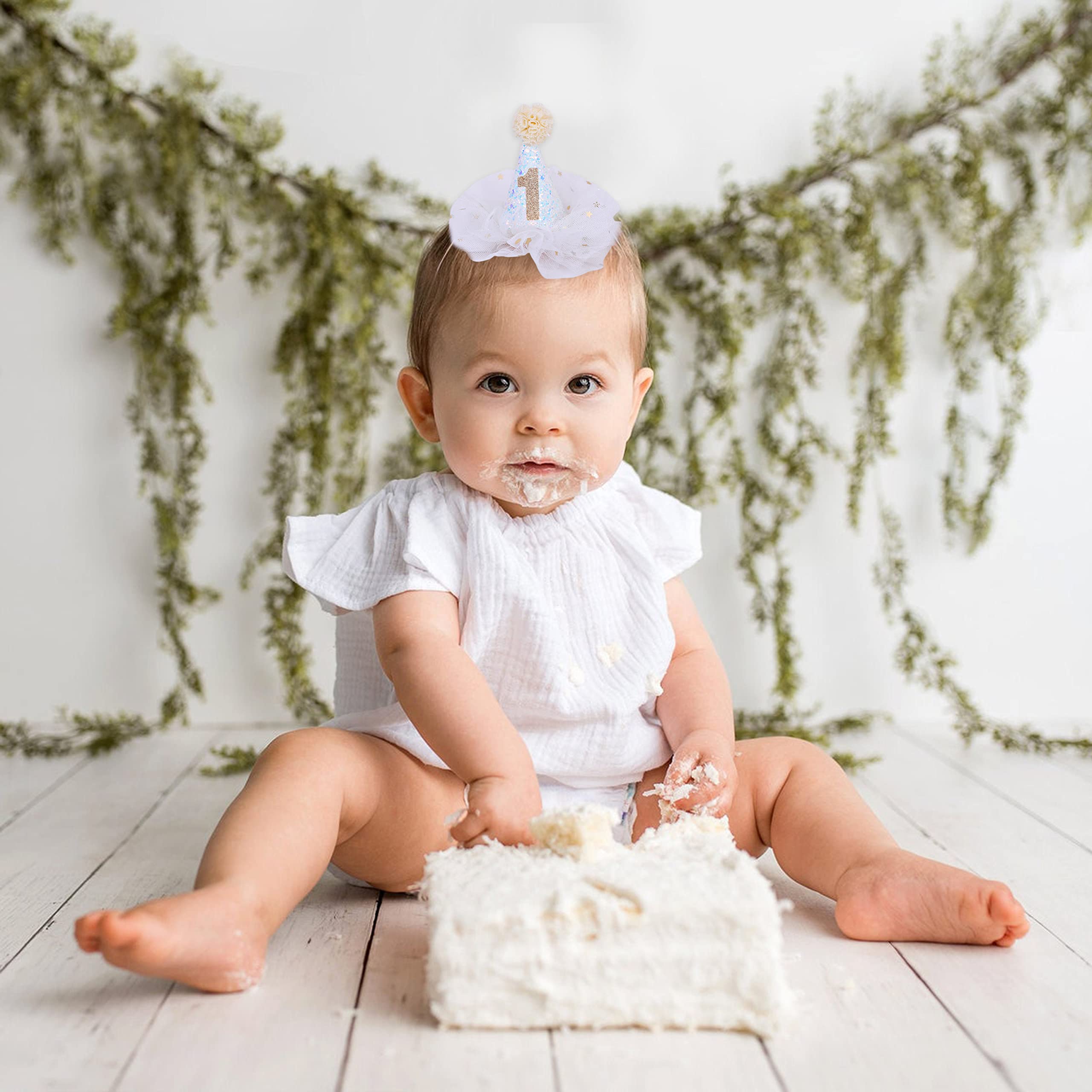 LINLULU Mini Birthday Hat Headband - First Birthday Hat, 1st to 3rd Birthday Hat Headband, Newborn Headbands for Girls, Pet Birthday Hat