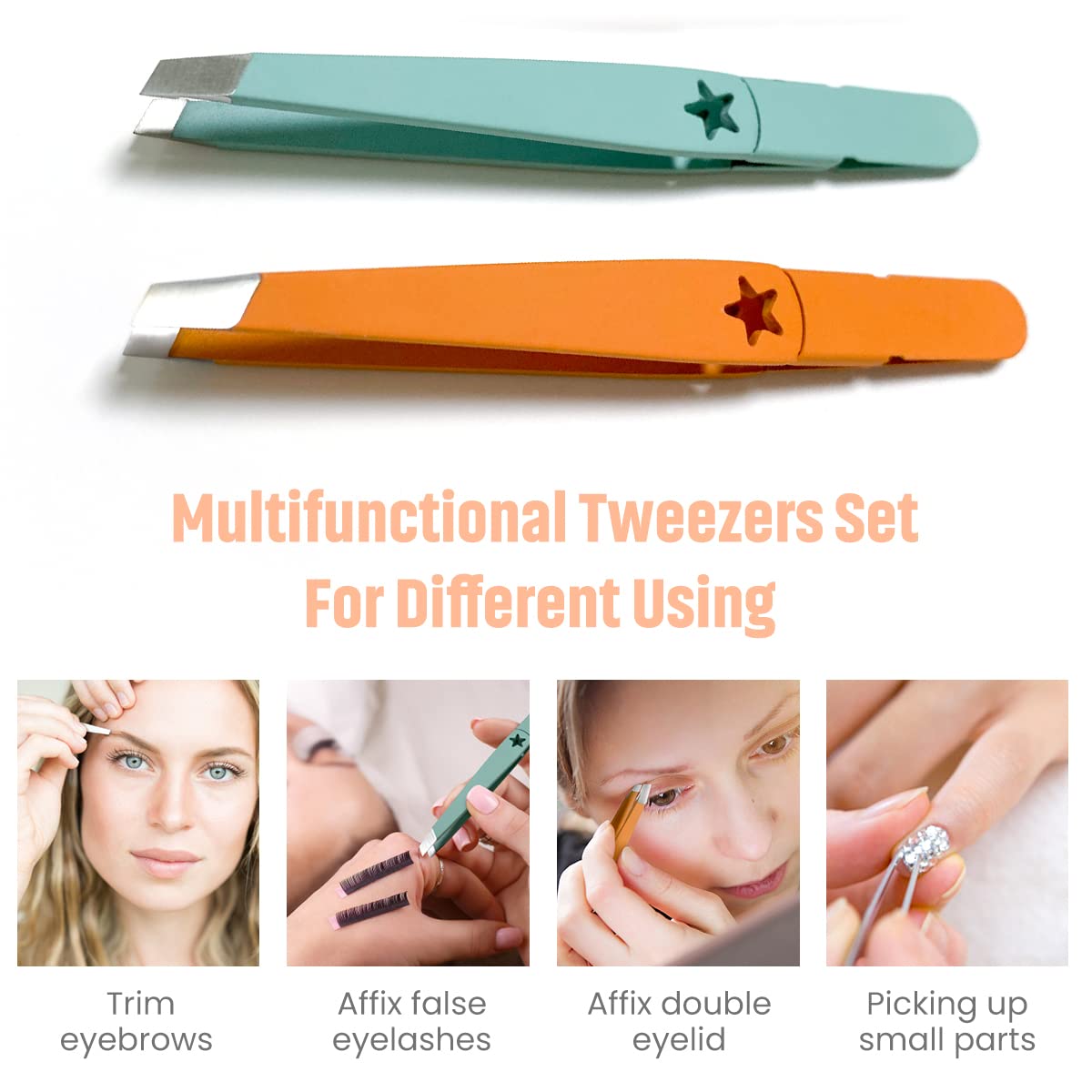 Slant Tip Eyebrow Tweezers, Houdian 1 Pack Stainless Steel Hair Removal Makeup Tool for Women & Men (Orange)