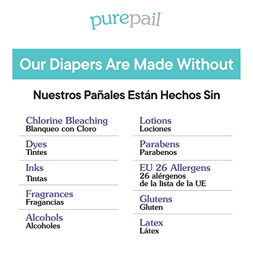 PurePail Disposable Diapers — Size 4 — 22-37 lbs — Chemical Free for Sensitive Skin — Unscented — Just Pure Fit — 152 Count