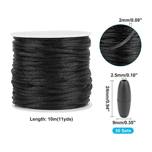 PH PandaHall Breakaway Clasp for Lanyard, 30 Set Black 24mm Plastic Barrel Connectors Safety Clasps with 10m 2mm Nylon Lanyard String Cords for Necklaces Bracelets Lanyards Jewelry DIY Craft Making