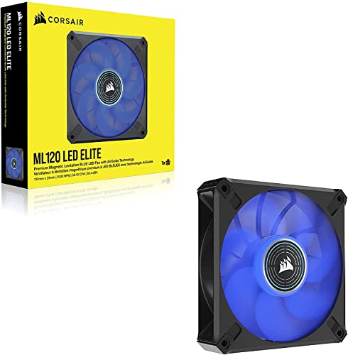 CORSAIR ML120 LED Elite, 120mm Magnetic Levitation Blue LED Case Fan with AirGuide, Single Pack, Black