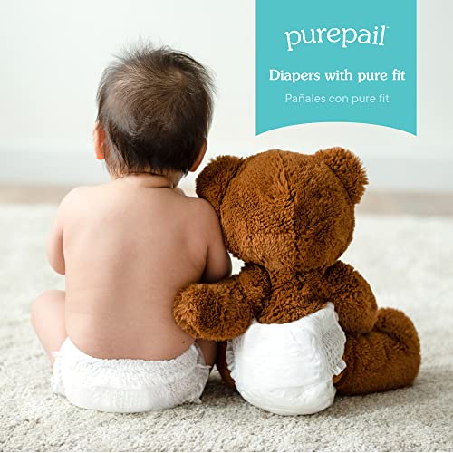 PurePail Disposable Diapers — Size 4 — 22-37 lbs — Chemical Free for Sensitive Skin — Unscented — Just Pure Fit — 152 Count