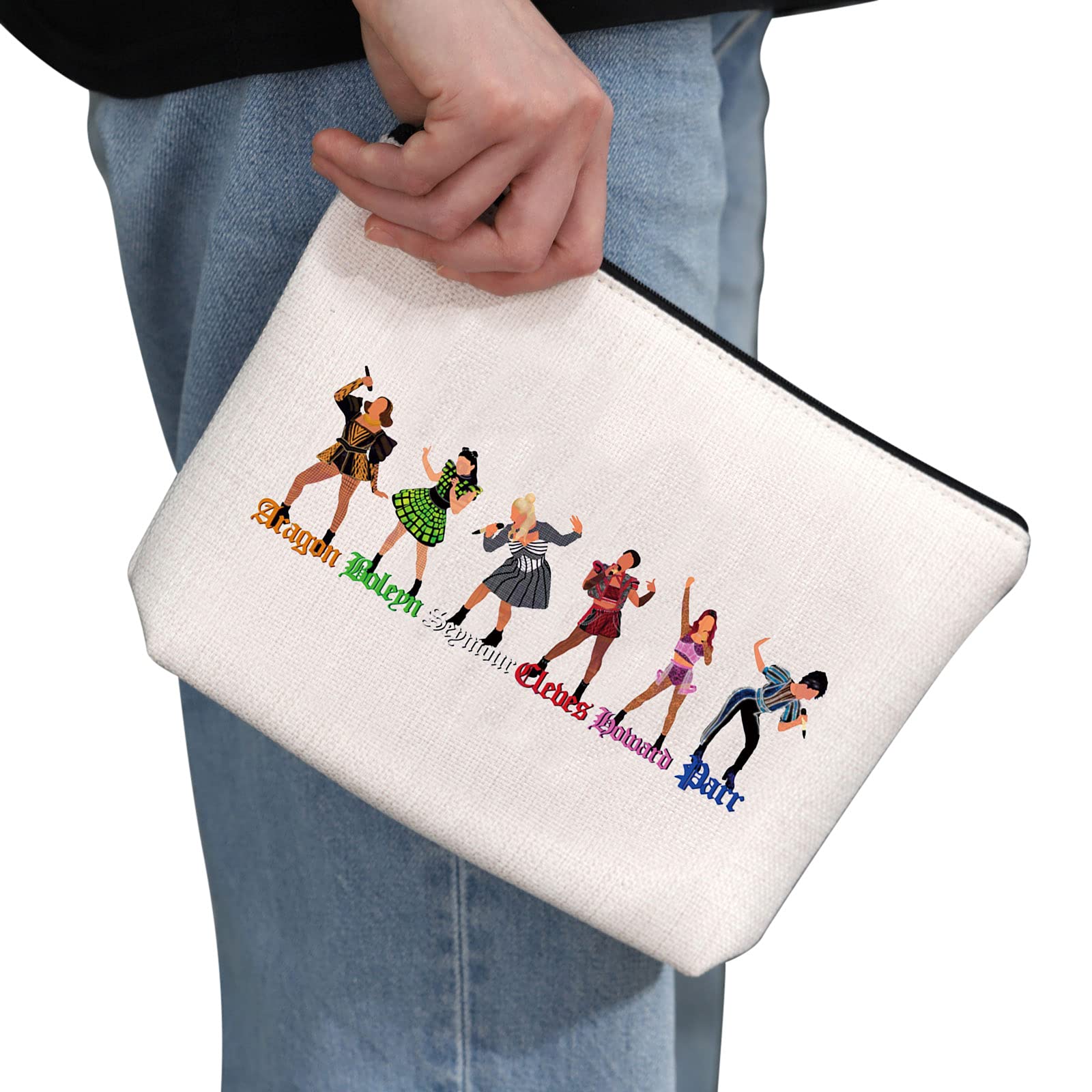 G2TUP The Musical Queens Inspired Gift British History Cosmetic Bag Makeup Bag Musical Theater Fan Gift (British History White Bag)