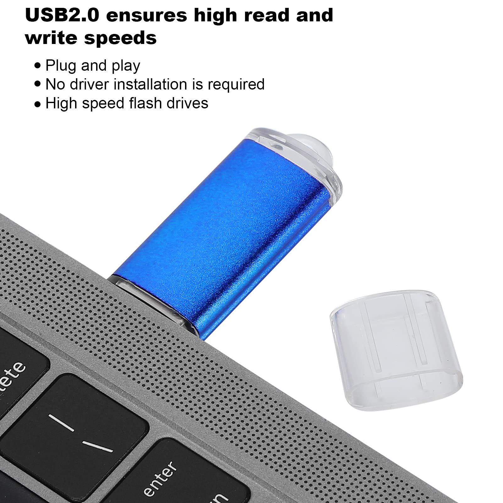 Kafuty-1 USB 2.0 Flash Drive,Storage Memory Stick Pen Drives with Transparent Cover,Portable Thumb Drives Flash Drive for Window2003/XP/Vista/7/8/10/ OS X/Linux,Blue(2GB)