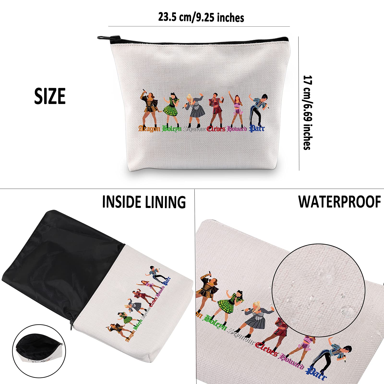 G2TUP The Musical Queens Inspired Gift British History Cosmetic Bag Makeup Bag Musical Theater Fan Gift (British History White Bag)