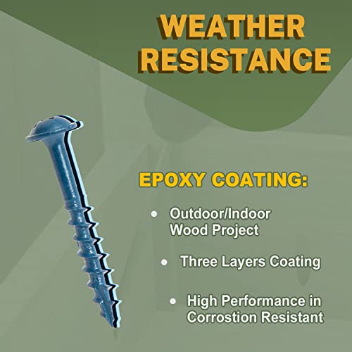 LIONMAX Pocket Hole Screws #8 x 2-1/2", Pocket Wood Screws 285 PCS, Square Drive Washer Head Screws, Coarse Thread with Blue Coated for Outdoor Use, Self Tapping, 150MM Drive Bit Included