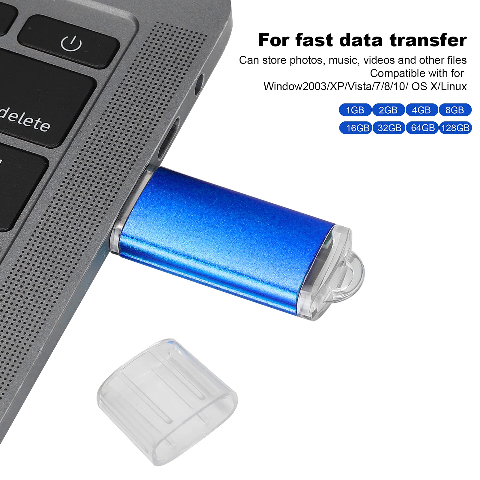 Kafuty-1 USB 2.0 Flash Drive,Storage Memory Stick Pen Drives with Transparent Cover,Portable Thumb Drives Flash Drive for Window2003/XP/Vista/7/8/10/ OS X/Linux,Blue(2GB)