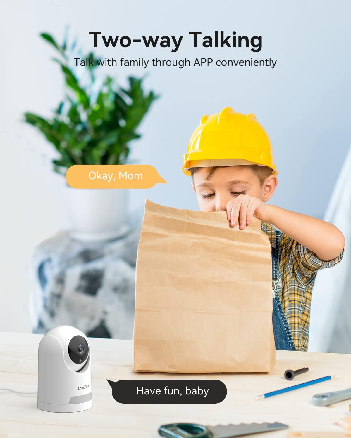 LongPlus 2K Indoor Security Camera, Pet Camera with Phone App, WiFi Cameras for Home Security Camera for Dog/Baby Monitor/Elder Pan Tilt, 2.4G, 2-Way Talk, Human Detection, Motion Tracking (White)