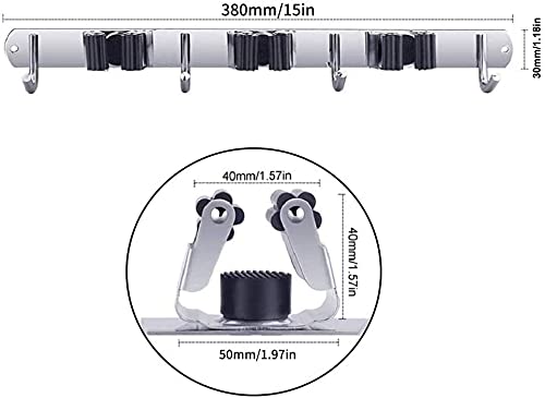 Mop Holder,Broom Organizer, 304 Stainless Steel Broom Holder with 3 Racks 4 Hooks, Wall Mount Garage Organizer Garden Tool Organizer,Hooks Hanger Rack Storage & Home Organization (1 Pack)