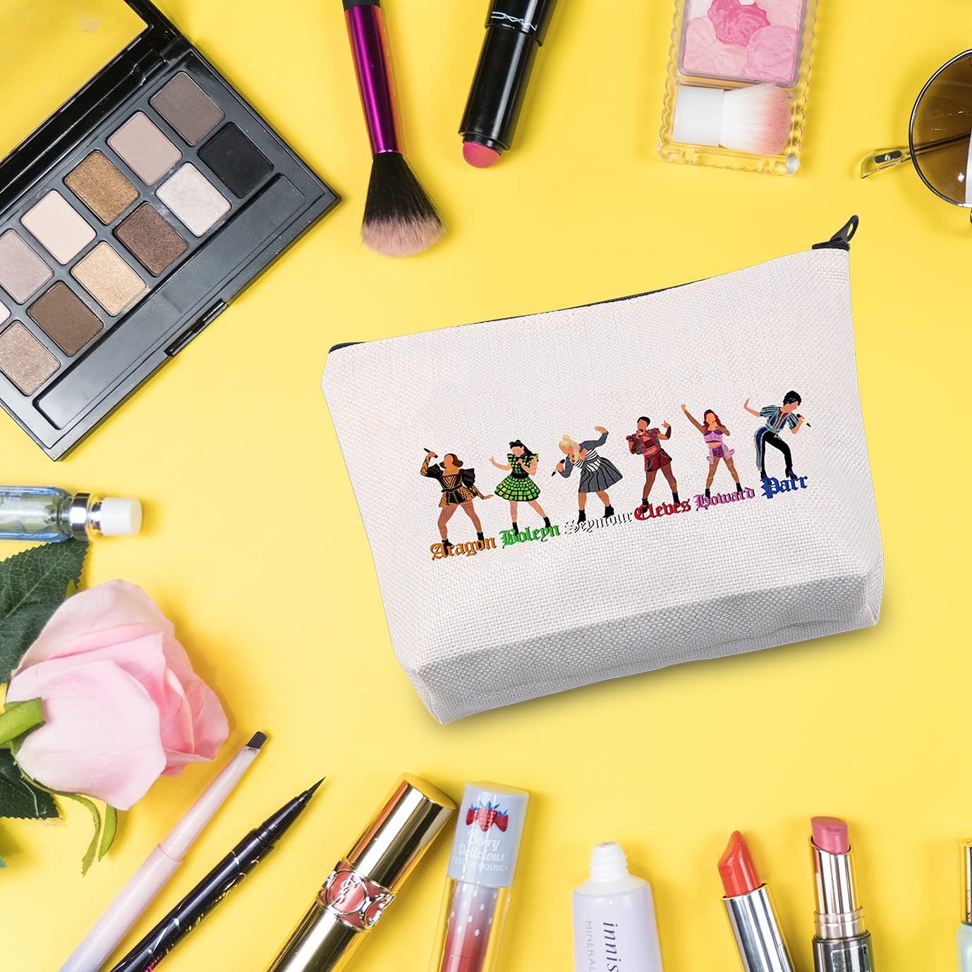 G2TUP The Musical Queens Inspired Gift British History Cosmetic Bag Makeup Bag Musical Theater Fan Gift (British History White Bag)