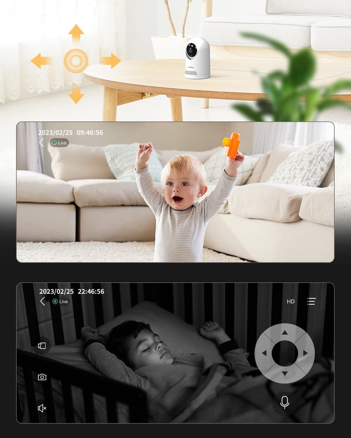 LongPlus 2K Indoor Security Camera, Pet Camera with Phone App, WiFi Cameras for Home Security Camera for Dog/Baby Monitor/Elder Pan Tilt, 2.4G, 2-Way Talk, Human Detection, Motion Tracking (White)
