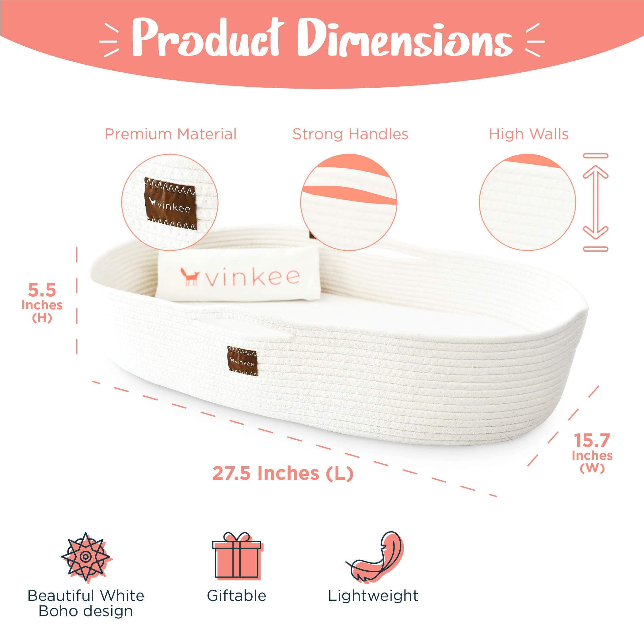 Premium Baby Changing Basket – Portable Changing Table Topper for Dresser – Baby Basket Changing Pad with Waterproof Covers and Bag – Boho Nursery Decor Moses Basket – Diaper Changing Station