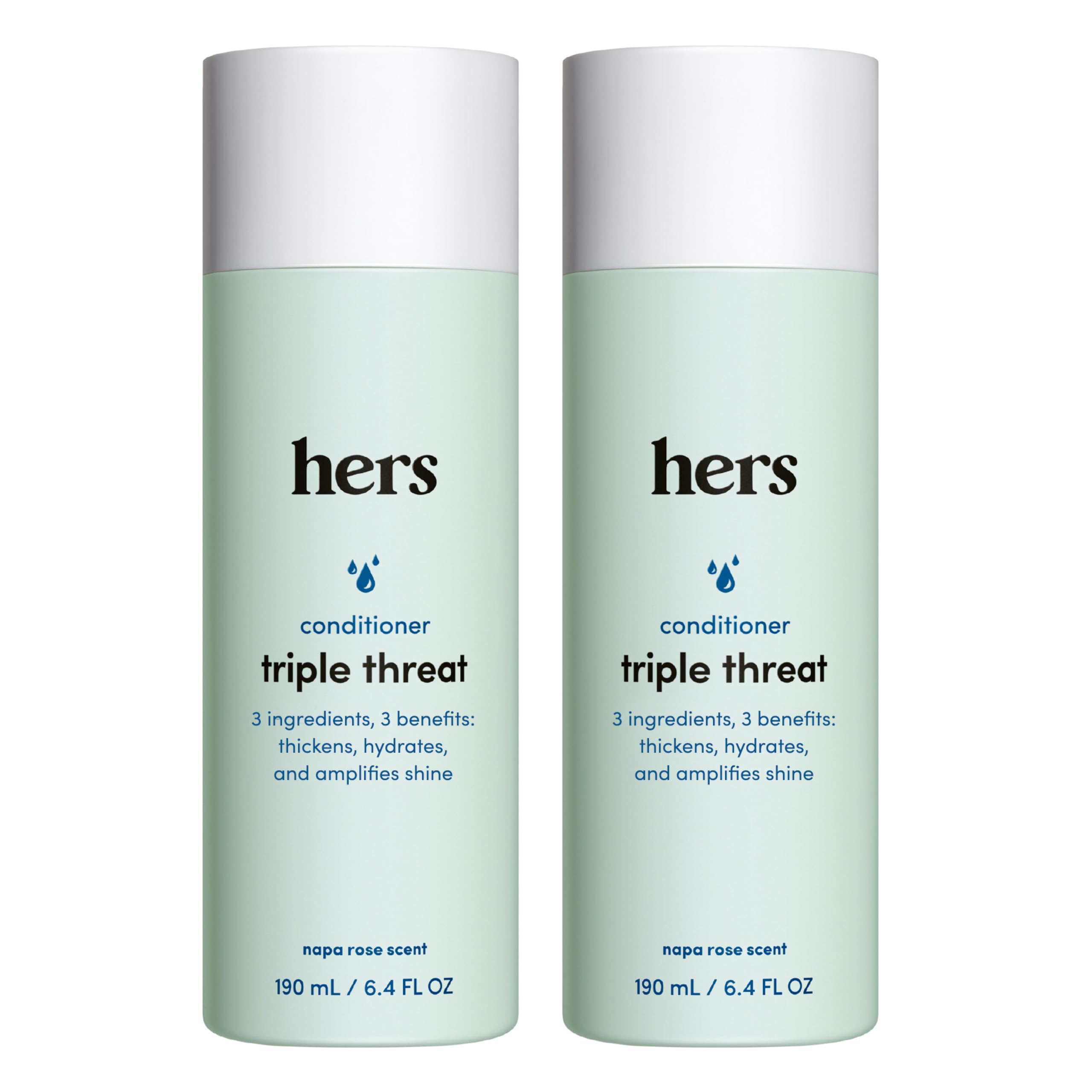 hers triple threat hydrating conditioner for damaged hair, leaves hair looking shiny and strong, color sage formula with an amino acid blend, argan, coconut, sunflower seed oil, 2 pack, 6.4oz