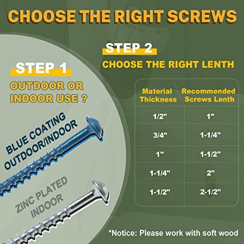 LIONMAX Pocket Hole Screws #8 x 2-1/2", Pocket Wood Screws 285 PCS, Square Drive Washer Head Screws, Coarse Thread with Blue Coated for Outdoor Use, Self Tapping, 150MM Drive Bit Included