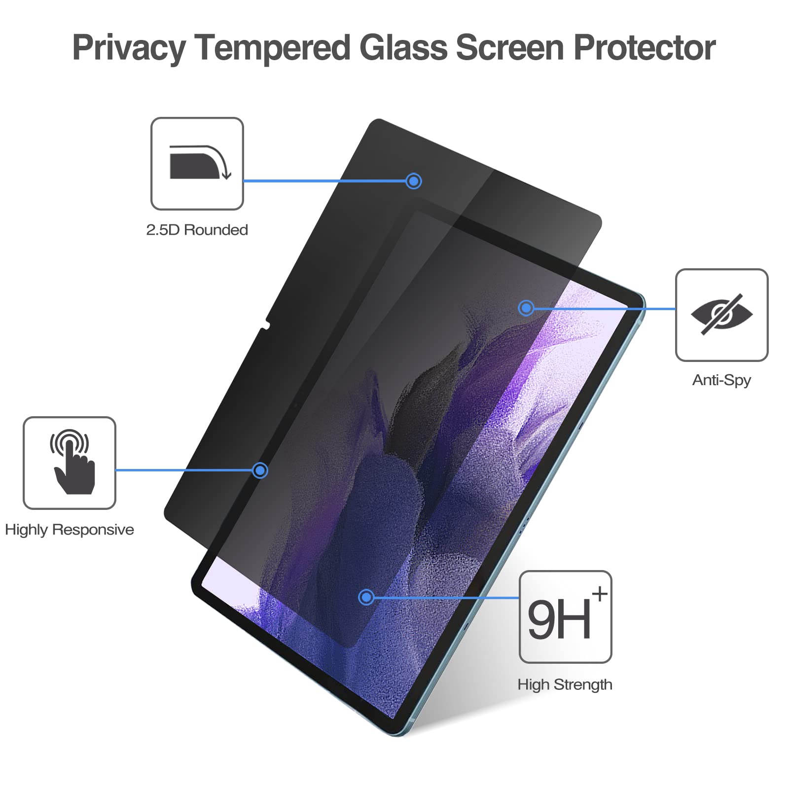 ProCase Privacy Screen Protector for Galaxy Tab S10 Plus/S9 FE Plus/ S9 Plus/ S8 Plus/ S7 FE/ S7 Plus 12.4 Inch, Anti-Spy Tempered Glass Film Guard for Samsung Tablet SM-X820/X610/X810/X800/T730/T970