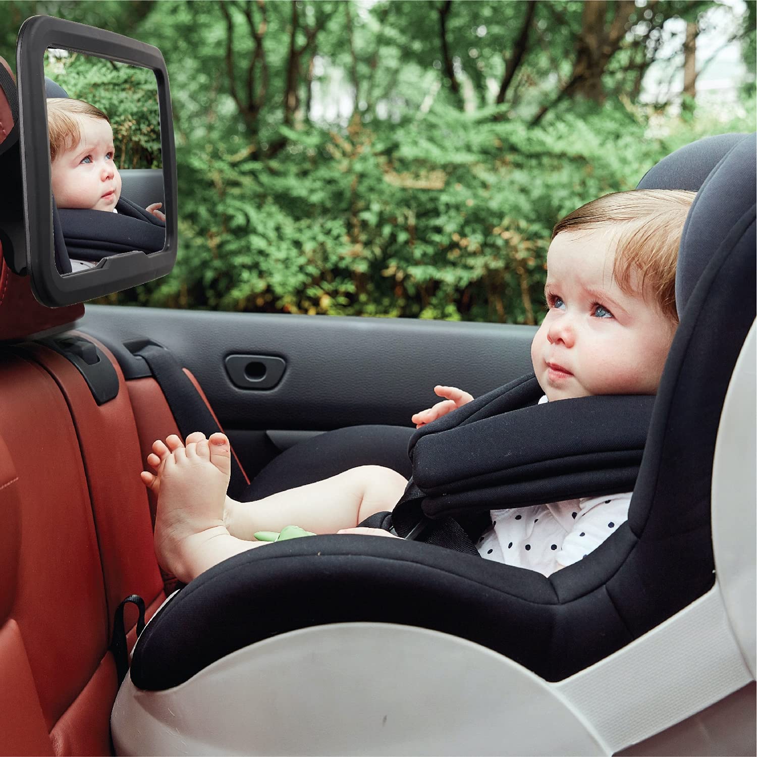 The Peanutshell Back Seat Mirror β Premium Shatterproof Acrylic Baby Mirror for Car, Wide Angle 360 Degrees Fully Adjustable and Easy to Install Baby Travel Essential, Mirror for Car Seat Rear Facing