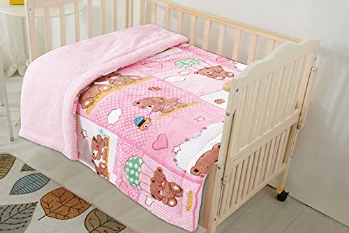 Sapphire Home Super Soft and Cozy Blanket, 40" x 50", Pink Plush Sherpa Backing Blanket for Girls Kids Baby Toddlers, Pink Bears Design Blanket, Multicolor Kids Blanket Throw, Couple Bears