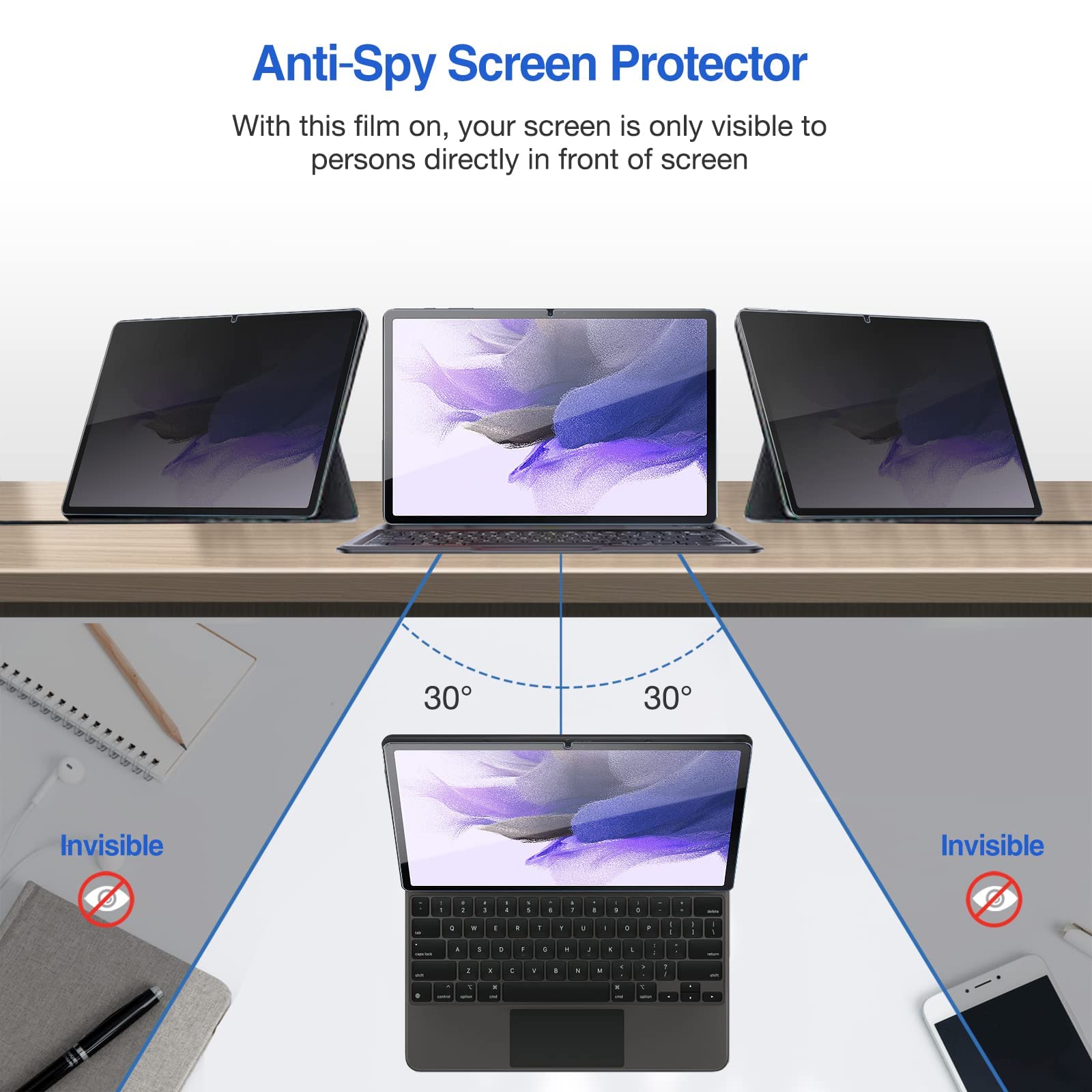 ProCase Privacy Screen Protector for Galaxy Tab S10 Plus/S9 FE Plus/ S9 Plus/ S8 Plus/ S7 FE/ S7 Plus 12.4 Inch, Anti-Spy Tempered Glass Film Guard for Samsung Tablet SM-X820/X610/X810/X800/T730/T970