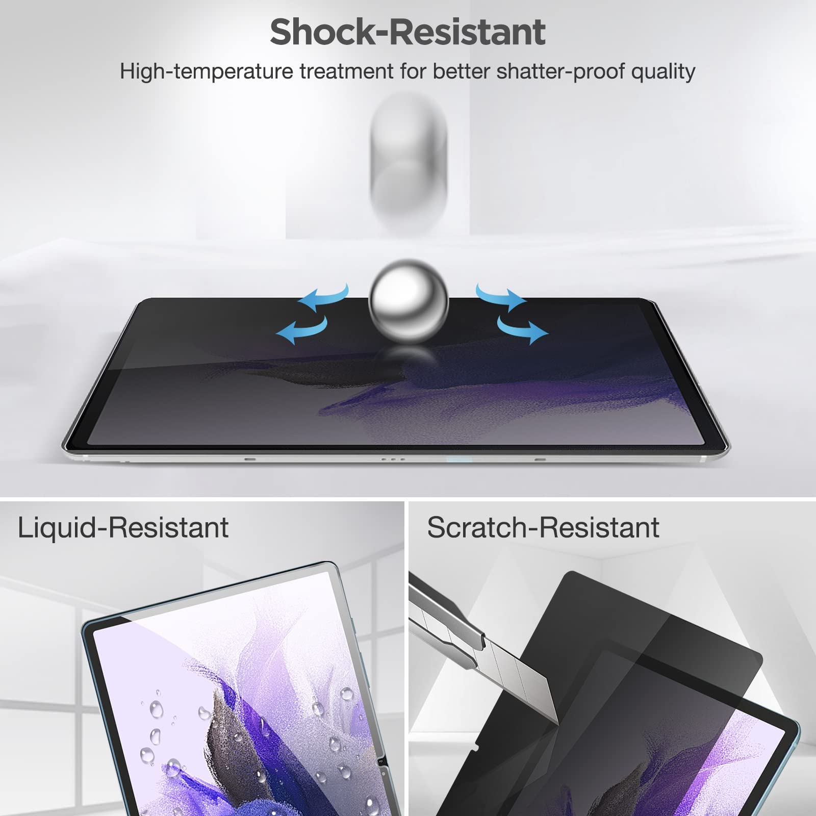 ProCase Privacy Screen Protector for Galaxy Tab S10 Plus/S9 FE Plus/ S9 Plus/ S8 Plus/ S7 FE/ S7 Plus 12.4 Inch, Anti-Spy Tempered Glass Film Guard for Samsung Tablet SM-X820/X610/X810/X800/T730/T970