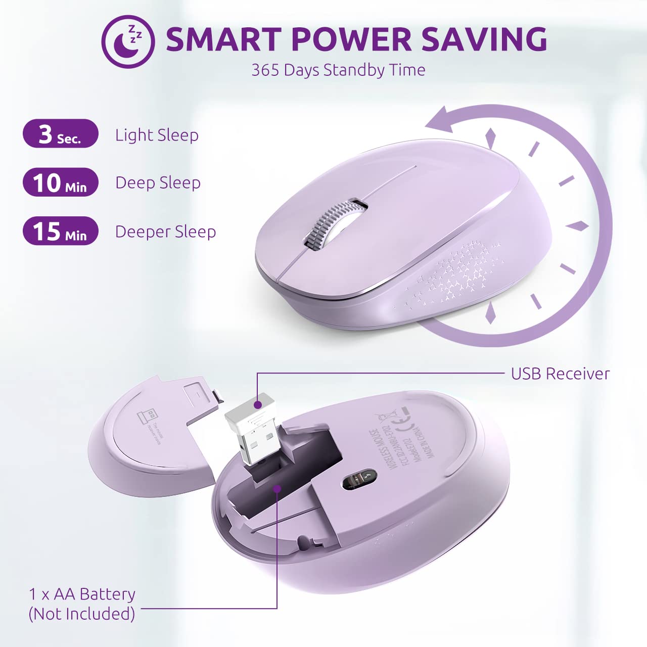 Trueque Wireless Mouse E702 2.4GHz Portable Computer Mouse with USB Receiver, Comfortable Silent Mice for Laptop, Chromebook, PC, Notebook, Desktop, Windows, Mac (Purple)