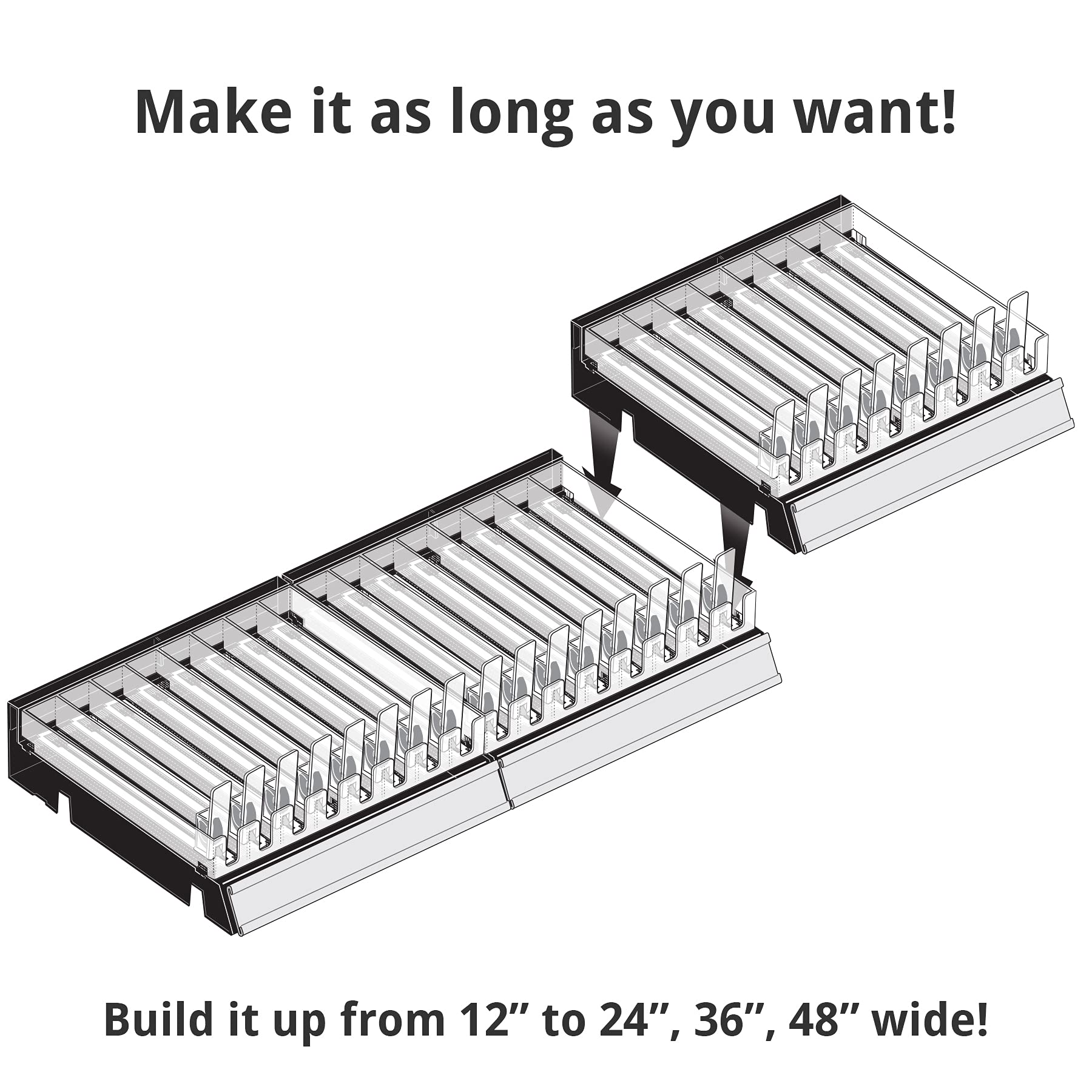 Azar Displays 225830-8COMP-BLK 8 Compartment Divider Bin Cosmetic Tray with Pushers - 8 Slots per Tray, 2-Pack, Black