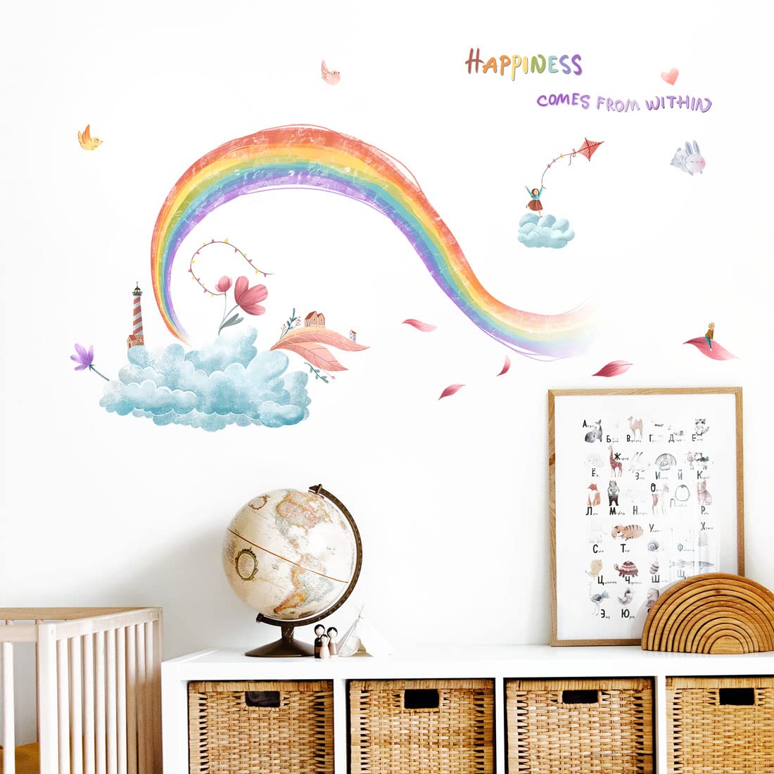 TIMBER ARTBOX Rainbow Wall Decals – Aesthetic Nursery Decor – Colorful Girls Room Decor, Boys, Kids & Baby Love This Pastel Rainbow Stickers – Kawaii Playroom Décor