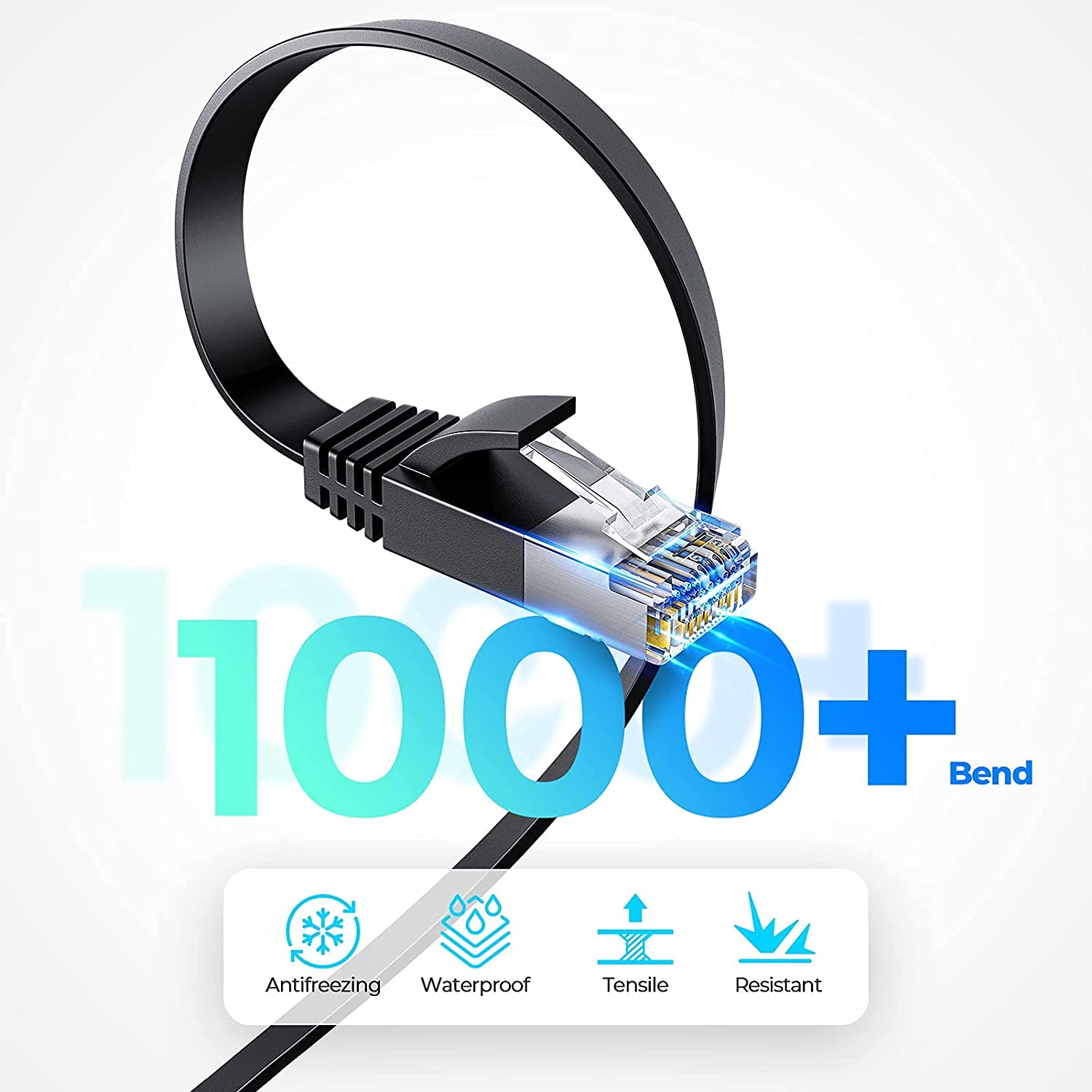 Musment Cat 8 Ethernet Cable 10ft, High Speed Ethernet Cord, Slim LAN Cable with RJ45, Weatherproof Flat Internet Network Patch Cord, Black