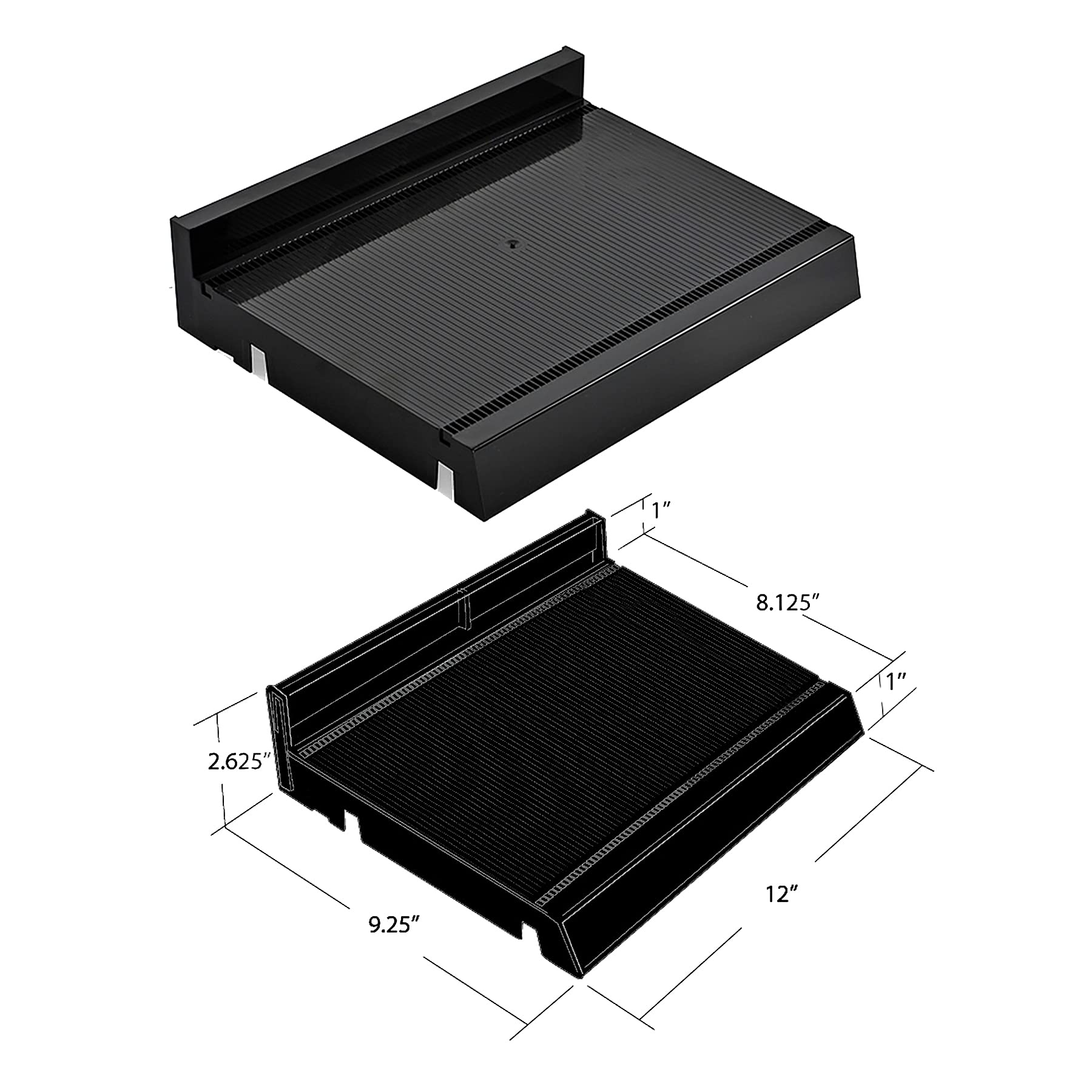 Azar Displays 225830-8COMP-BLK 8 Compartment Divider Bin Cosmetic Tray with Pushers - 8 Slots per Tray, 2-Pack, Black