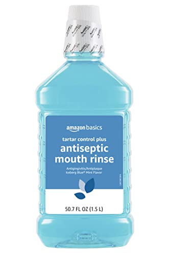 Amazon Basics Tartar Control Plus Antiseptic Mouth Rinse, Iceberg Blue Mint, 1.5 Liters, 50.7 Fluid Ounces, 1-Pack (Previously Solimo)