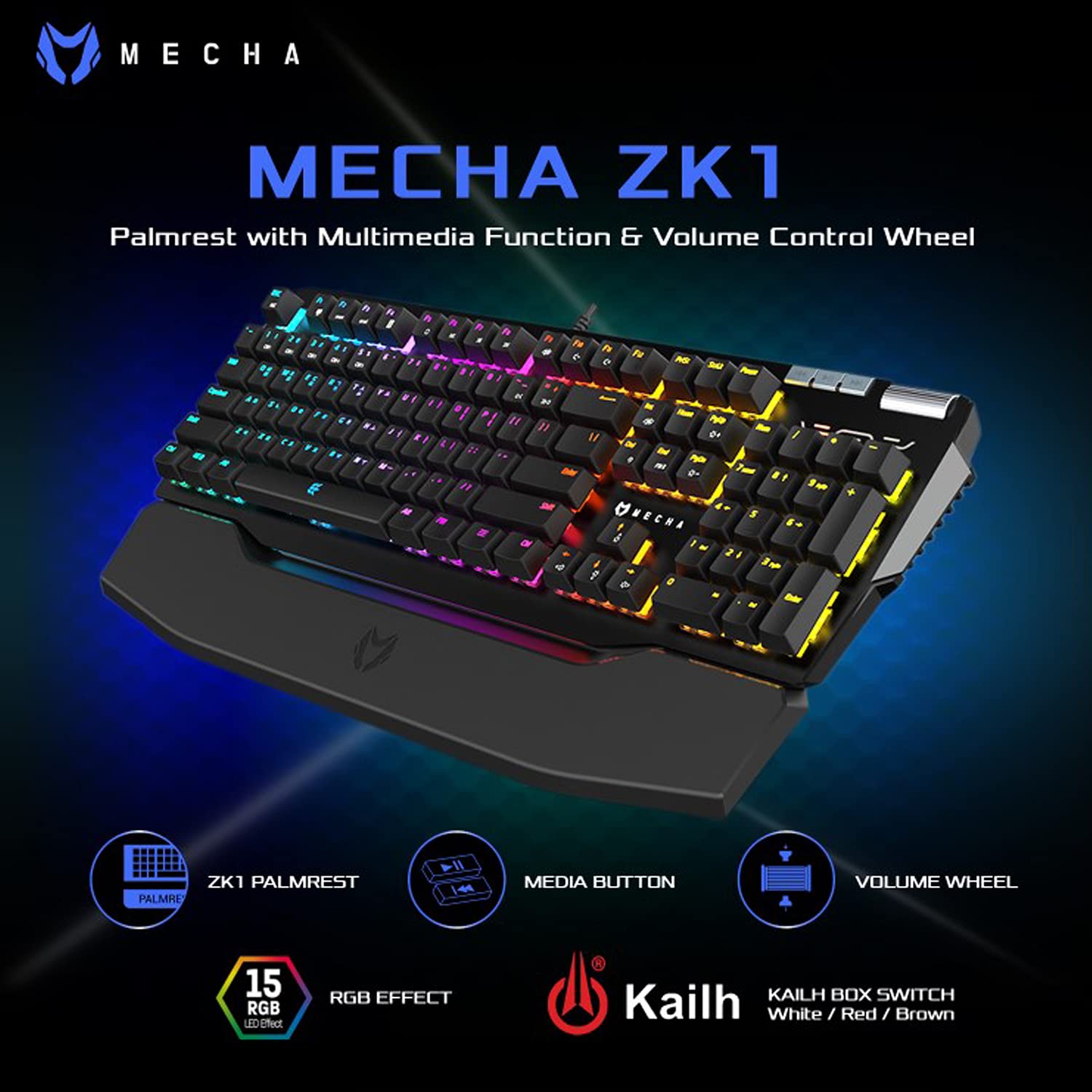 WIZMAX Keyboard ZK1 Professional Wired Mechanical Gaming Keyboard, Kailh Box Linear Switches, RGB, Detachable Magnetic Palm Rest, Multimedia Keys, Volume Control Wheel, Aluminum Top (104 Keys, Black)