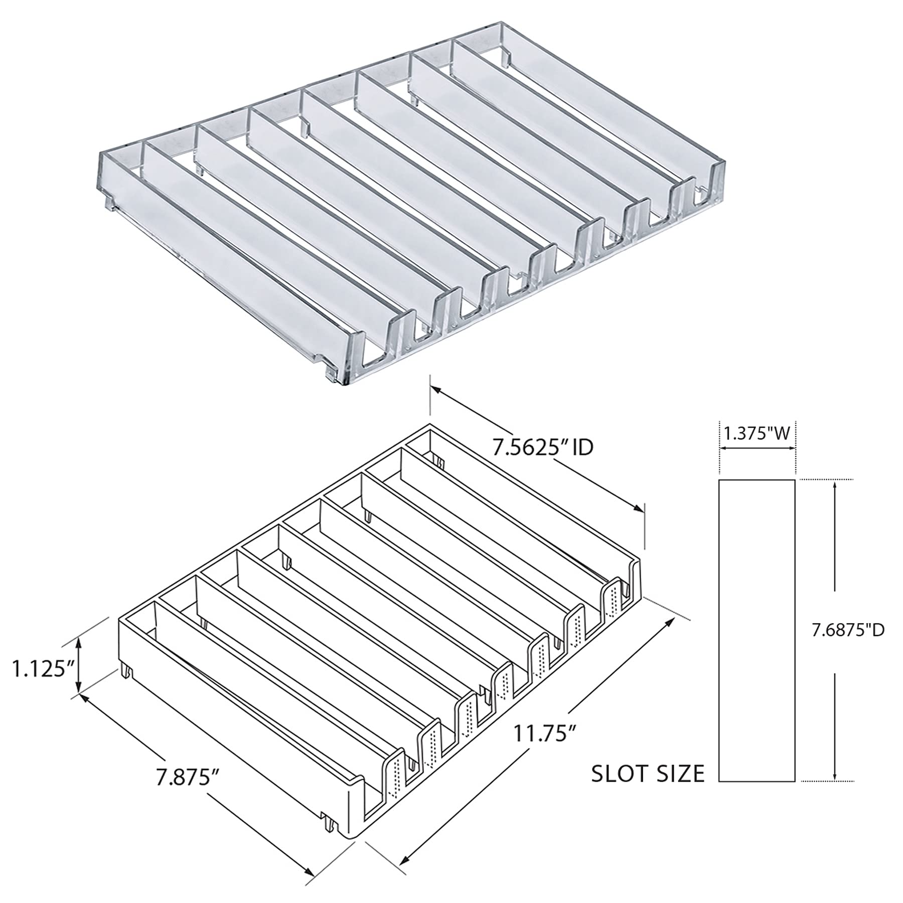 Azar Displays 225830-8COMP-BLK 8 Compartment Divider Bin Cosmetic Tray with Pushers - 8 Slots per Tray, 2-Pack, Black