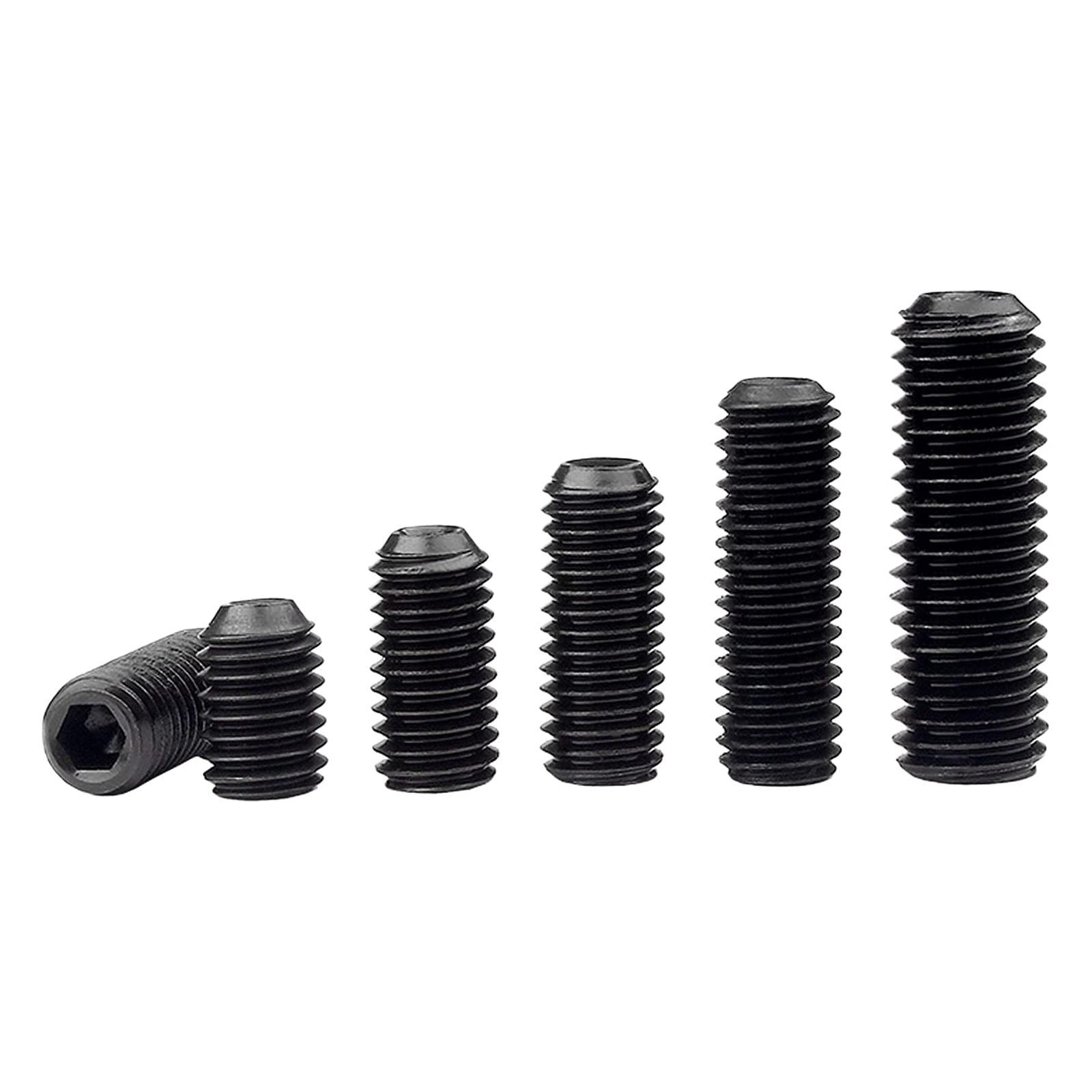 M3-0.5 x 4mm Black Hex Socket Set Grub Screws,Headless Cup Point,Flat Point Grub Bolt,Internal Hex Drive,Alloy Steel,12.9 Class Carbon Steel,External Thread 100 Pcs