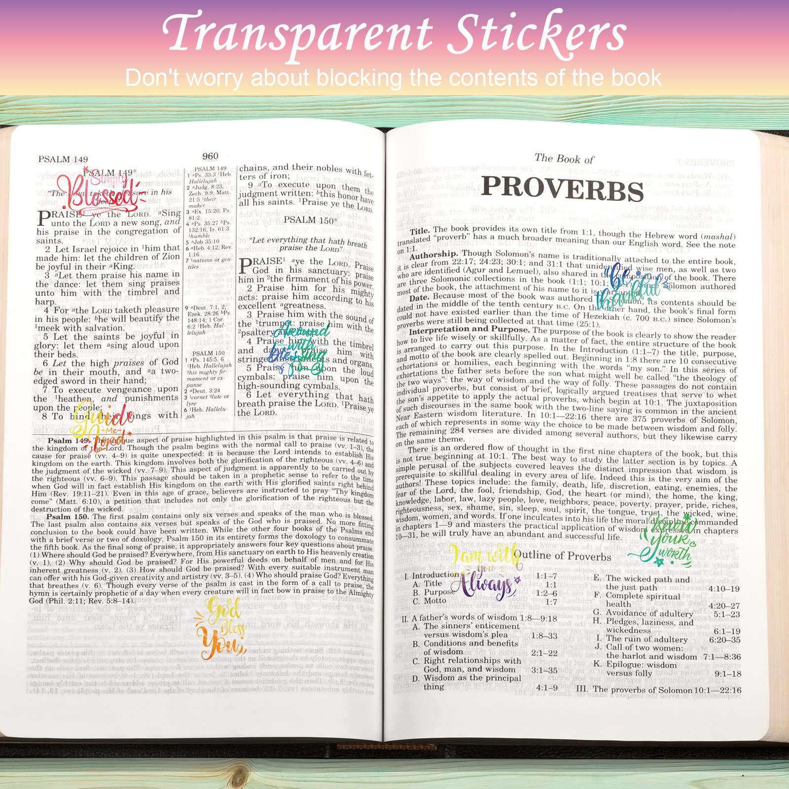 840 Pieces Inspirational Clear Bible Verse Stickers Clear Sticker Motivational Verse Encouraging Scripture Decals Pray Labels for Laptop Bottle Planner Diary Scrapbooks Album(Multicolor)