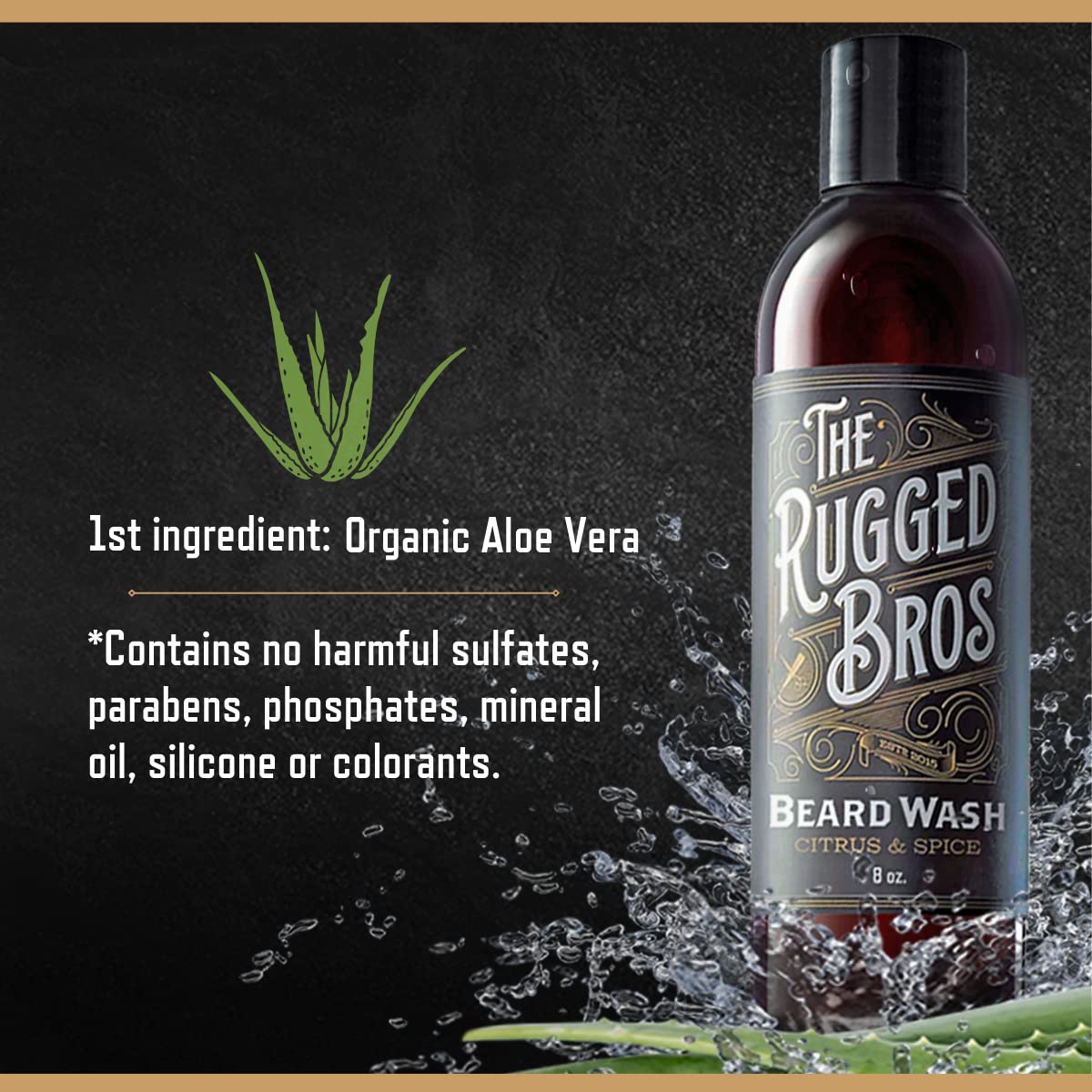 The Rugged Bros Beard Wash : for Face and Beards - Natural Shampoo Made with Organic Aloe Vera Leaf Juice - Cleanses Facial Oil and Dirt While Softening and Moisturizing (Citrus & Spice)