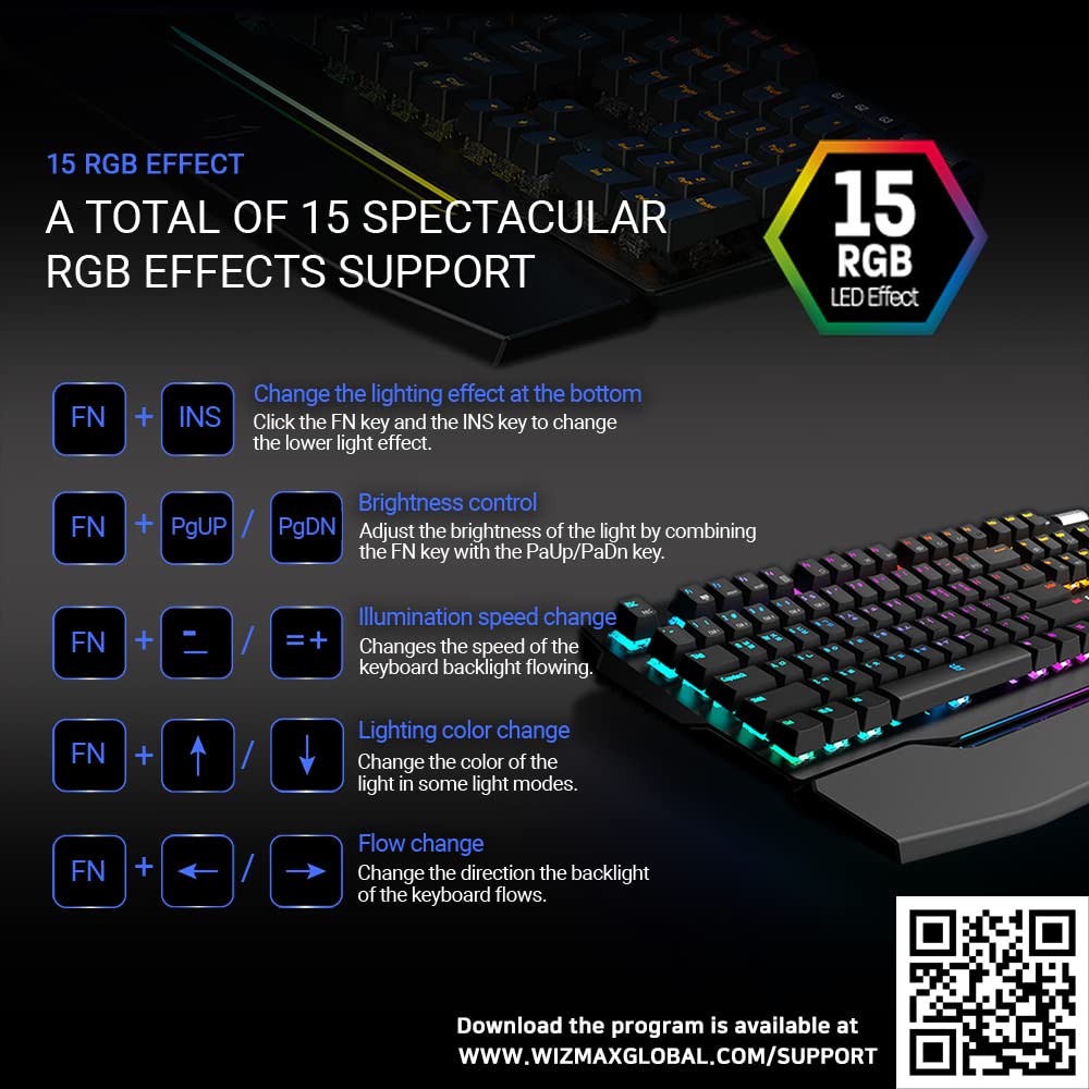 WIZMAX Keyboard ZK1 Professional Wired Mechanical Gaming Keyboard, Kailh Box Linear Switches, RGB, Detachable Magnetic Palm Rest, Multimedia Keys, Volume Control Wheel, Aluminum Top (104 Keys, Black)
