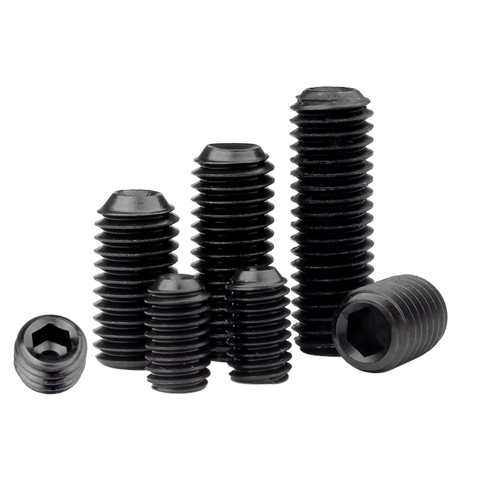 M3-0.5 x 4mm Black Hex Socket Set Grub Screws,Headless Cup Point,Flat Point Grub Bolt,Internal Hex Drive,Alloy Steel,12.9 Class Carbon Steel,External Thread 100 Pcs