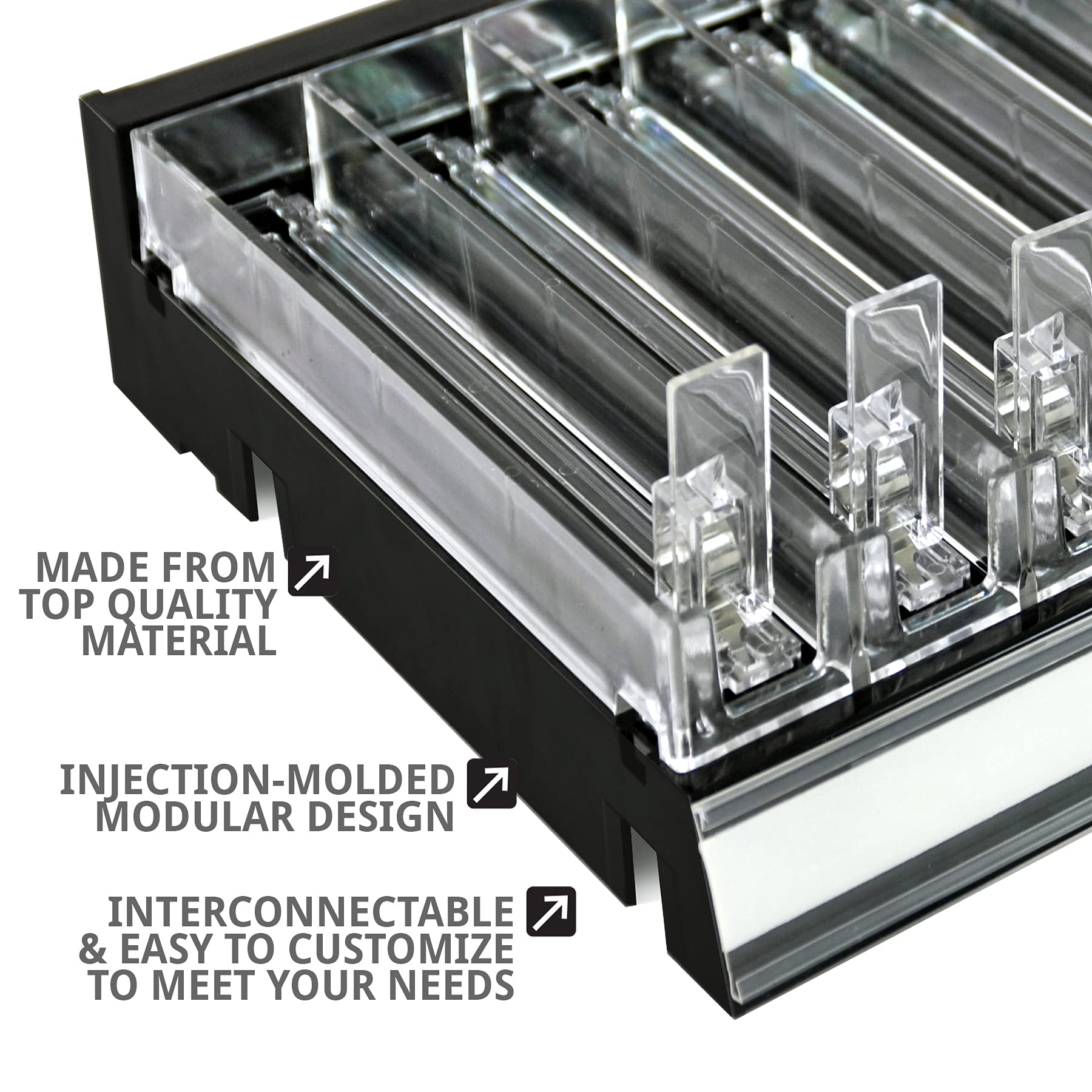 Azar Displays 225830-8COMP-BLK 8 Compartment Divider Bin Cosmetic Tray with Pushers - 8 Slots per Tray, 2-Pack, Black
