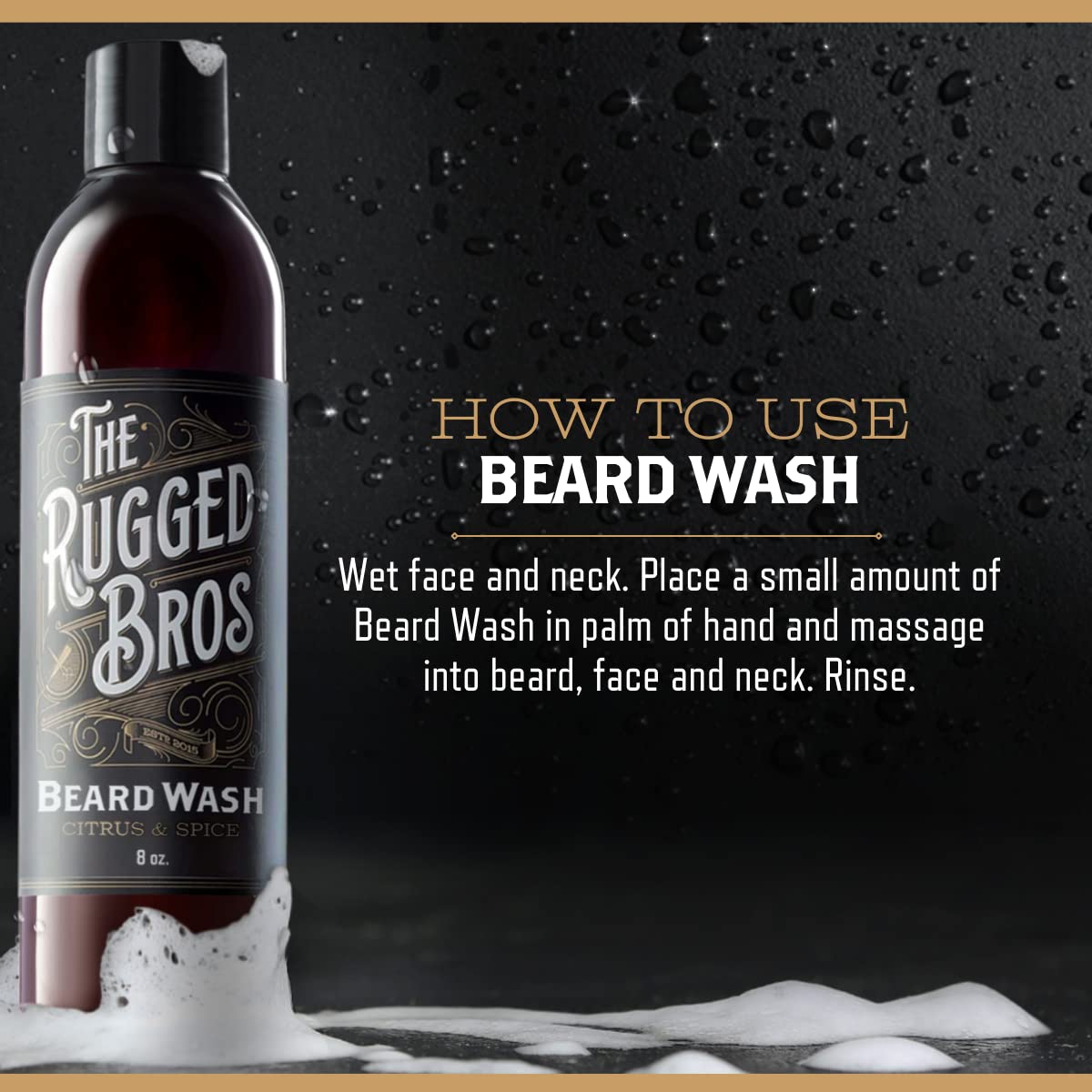 The Rugged Bros Beard Wash : for Face and Beards - Natural Shampoo Made with Organic Aloe Vera Leaf Juice - Cleanses Facial Oil and Dirt While Softening and Moisturizing (Citrus & Spice)
