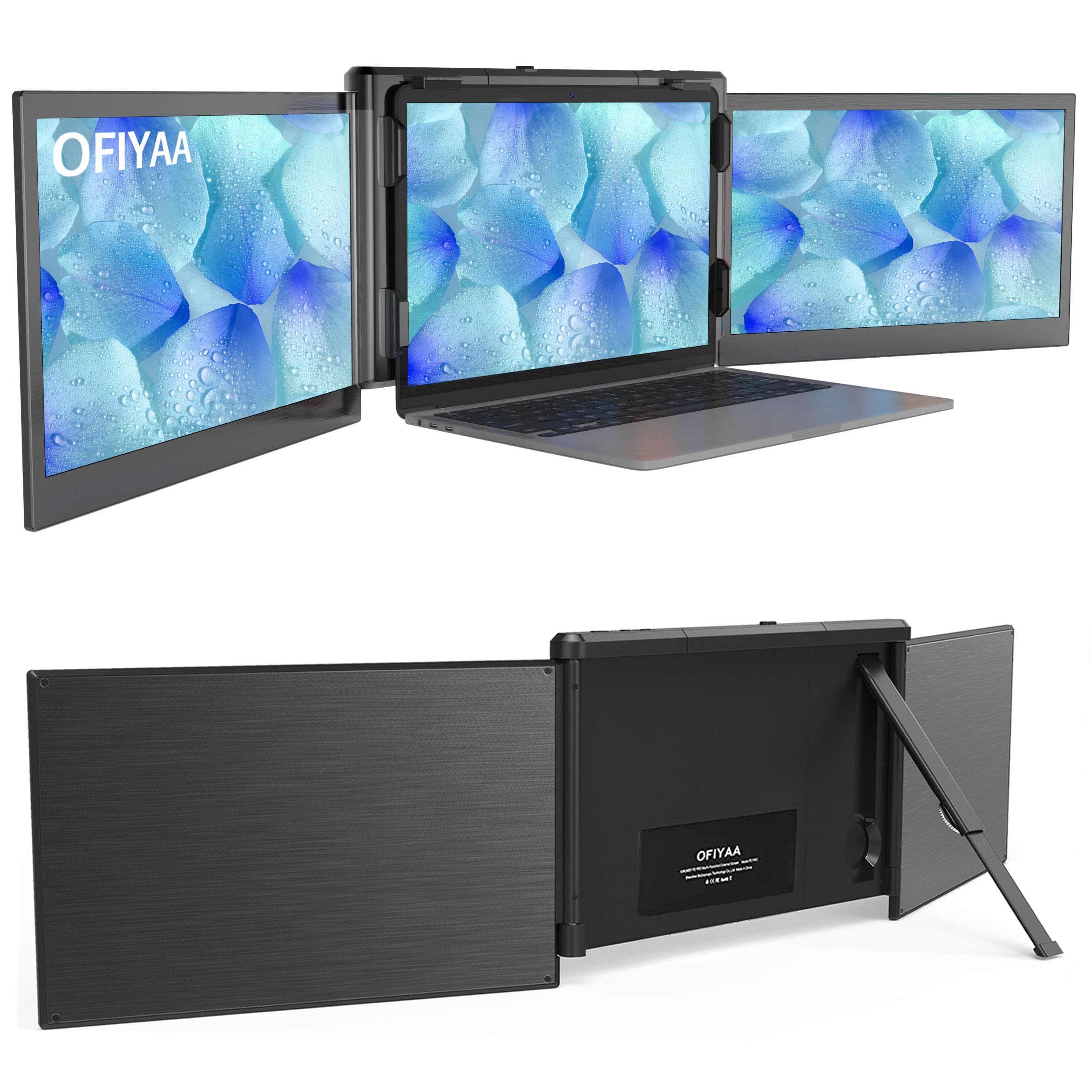 Fagomfer Triple Portable Monitor for Laptop, P2 Pro 13.3" Laptop Screen Extender, Dual Display Full 1080p HD IPS, Support M1 MacBook, for 13.3''-16.5'' Notebook Computer Mac Windows/Android