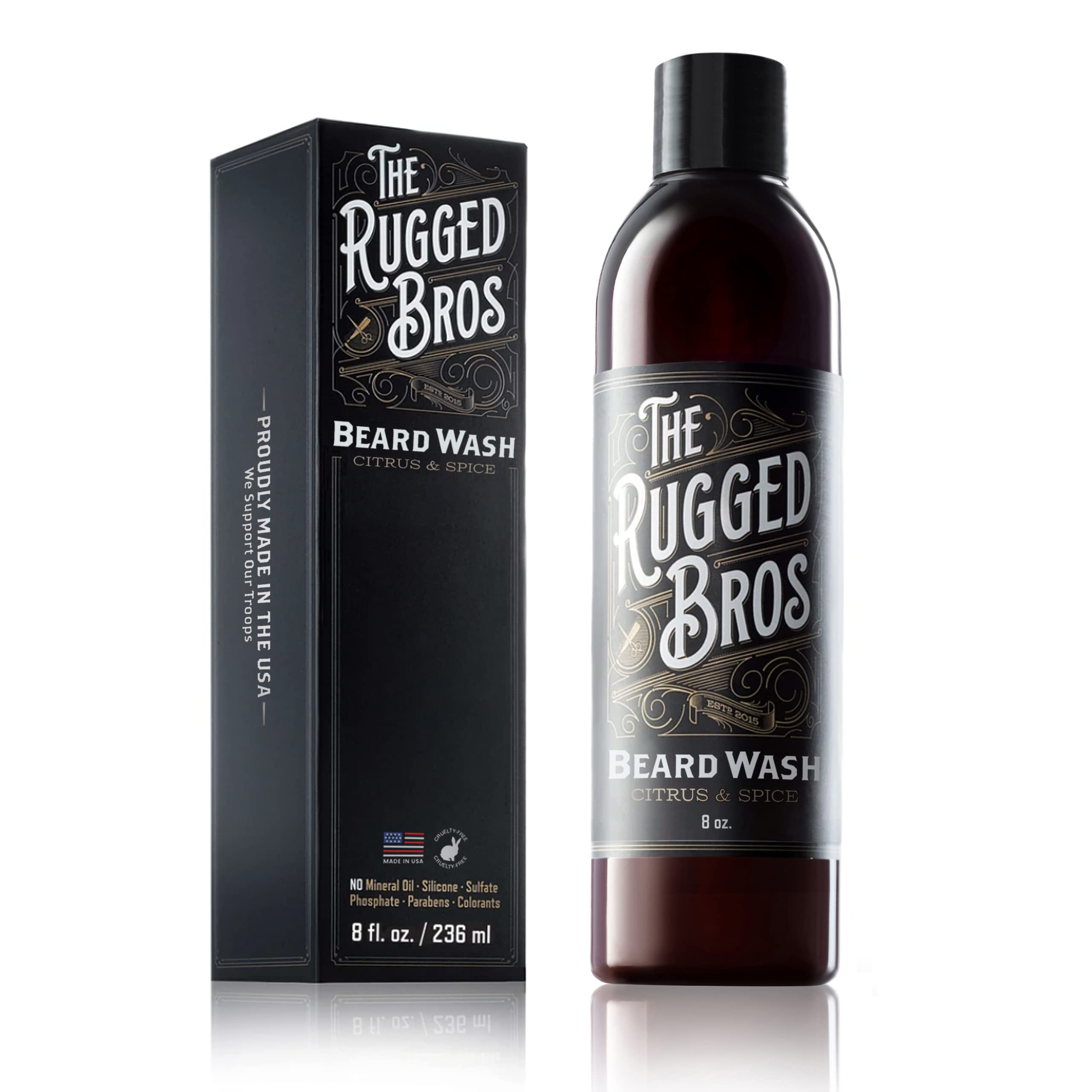 The Rugged Bros Beard Wash : for Face and Beards - Natural Shampoo Made with Organic Aloe Vera Leaf Juice - Cleanses Facial Oil and Dirt While Softening and Moisturizing (Citrus & Spice)