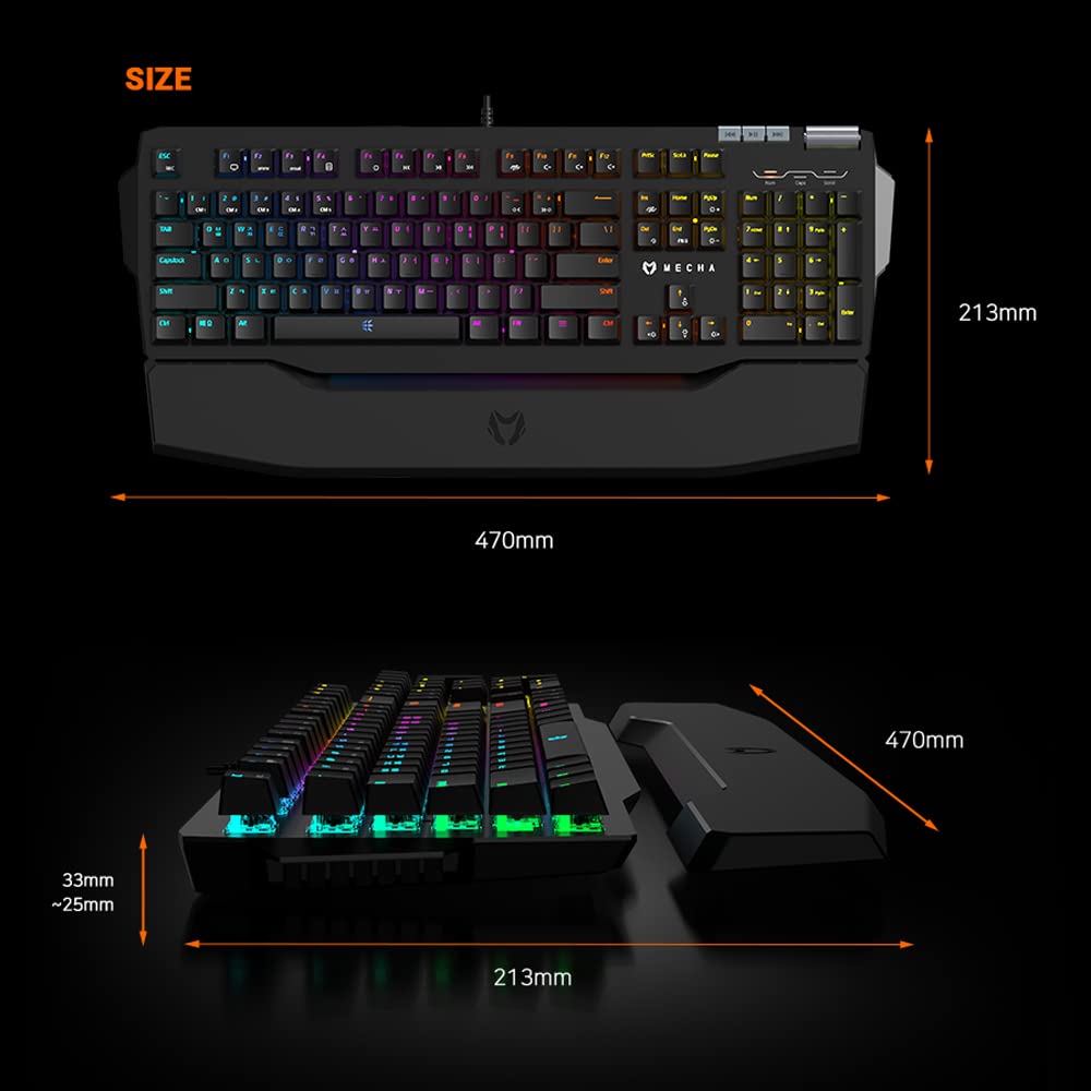 WIZMAX Keyboard ZK1 Professional Wired Mechanical Gaming Keyboard, Kailh Box Linear Switches, RGB, Detachable Magnetic Palm Rest, Multimedia Keys, Volume Control Wheel, Aluminum Top (104 Keys, Black)