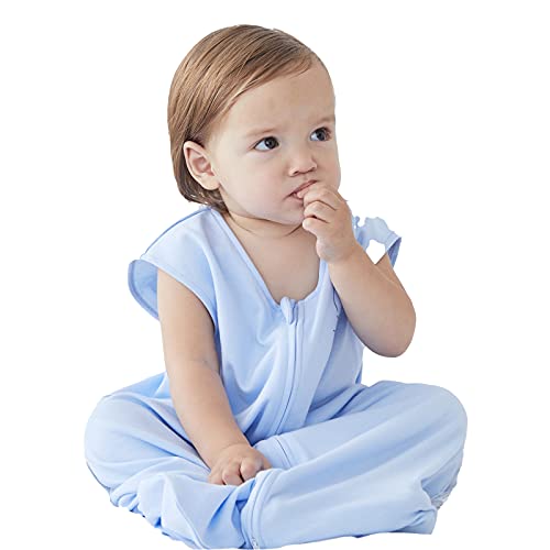 Duomiaomiao Baby Sleep Sack, Cotton Toddler Sleeping Bag, Sleeveless Wearable Blanket Baby 1 Pack, 0.5 Tog Swaddle Transition Sleep Bag Sack, Blue