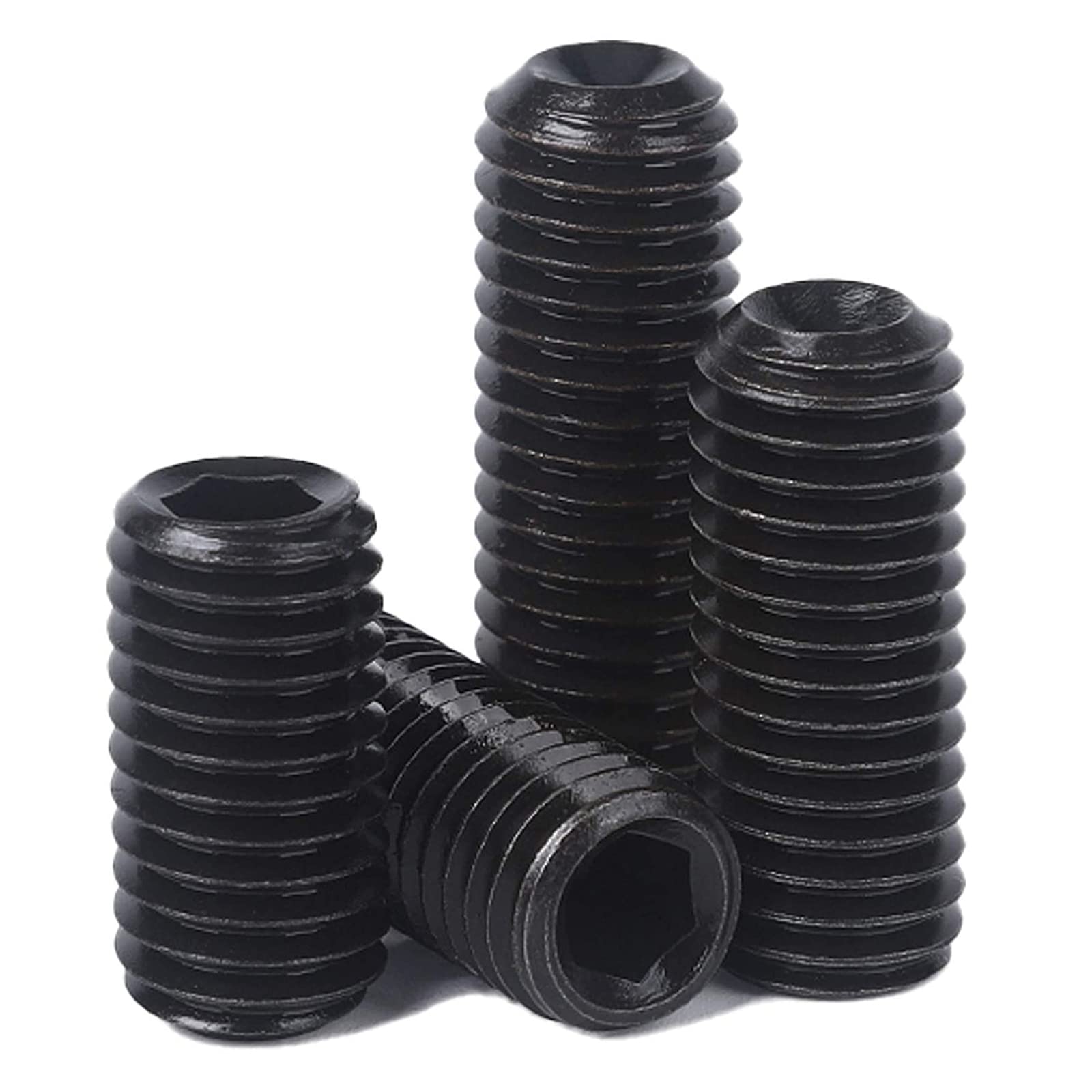 M3-0.5 x 4mm Black Hex Socket Set Grub Screws,Headless Cup Point,Flat Point Grub Bolt,Internal Hex Drive,Alloy Steel,12.9 Class Carbon SteelďźExternal Thread 100 Pcs