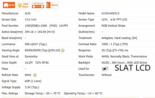 AUO 15.6 Inch LCD Screen G156HAN05.0 with Full kit of Driver Board